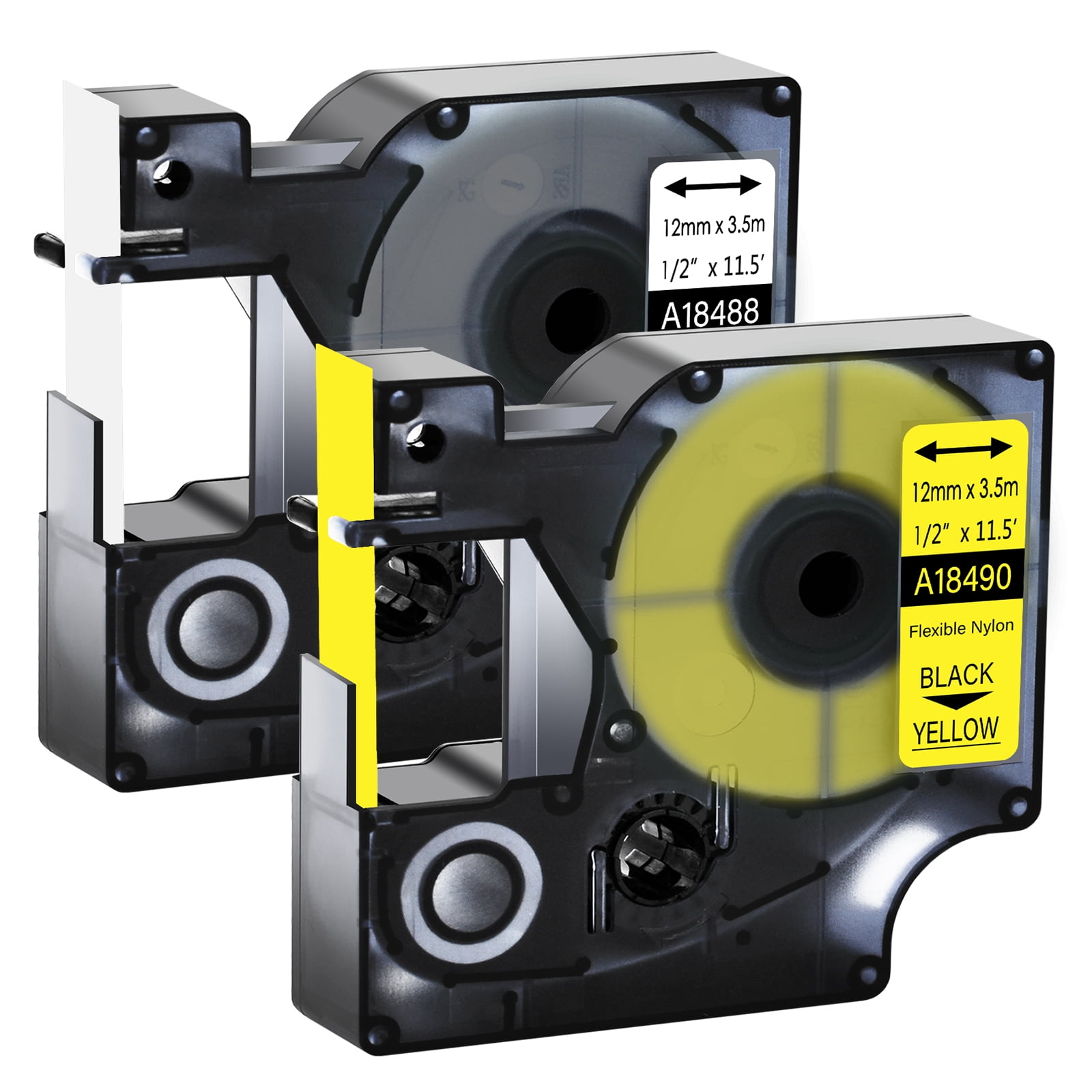 GREENCYCLE 12mm 1/2'' 3.5m Black on White/Yellow Industrial Flexible ...