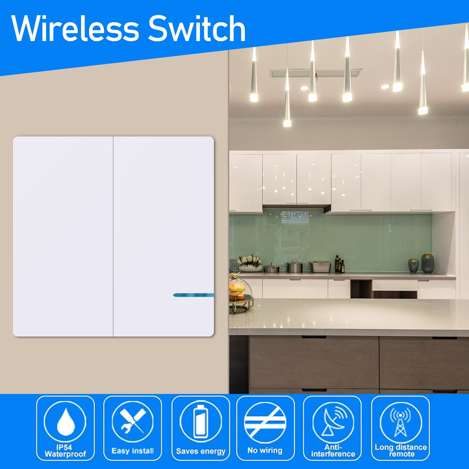 GREENCYCLE 1PK 2-Gang White Wireless Light Switch Outdoor 1600ft Indoor ...
