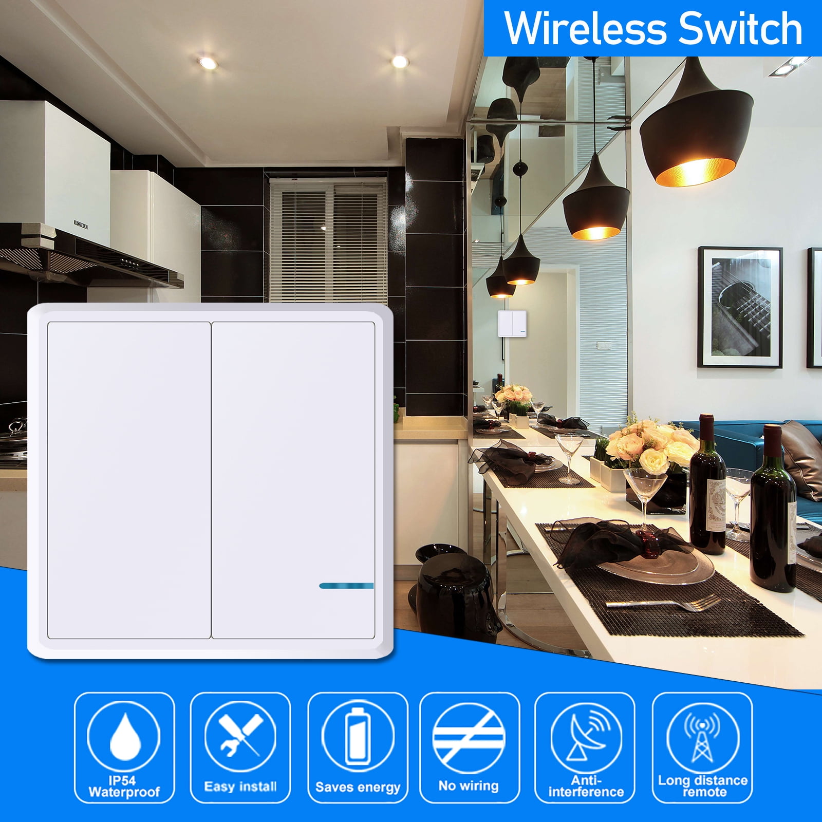 GREENCYCLE 1PK 2-Gang White Wireless Light Switch Outdoor 1600ft Indoor ...