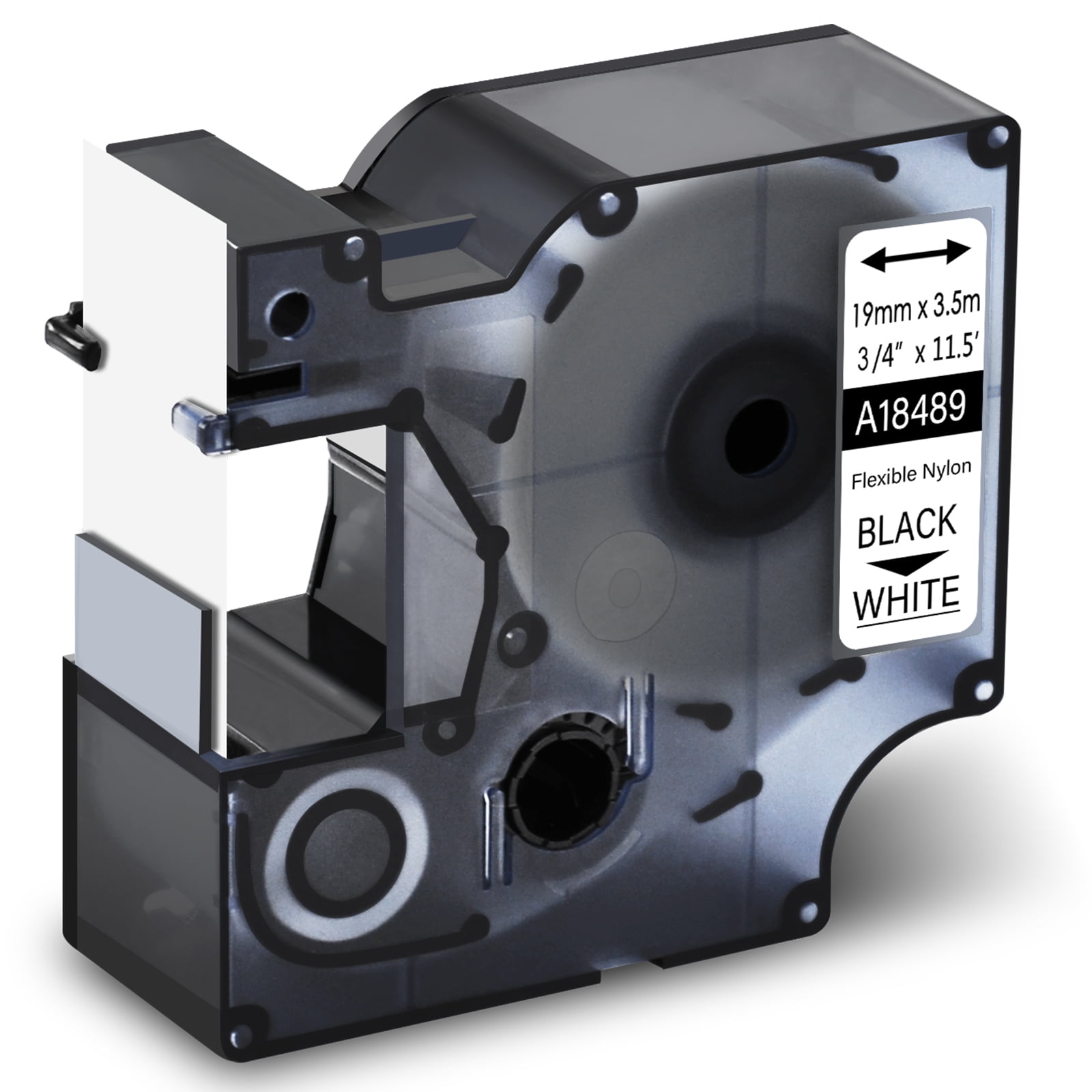 GREENCYCLE 1PK Compatible for DYMO 18489 19mm 3/4" Black on White Industrial Flexible Nylon ...