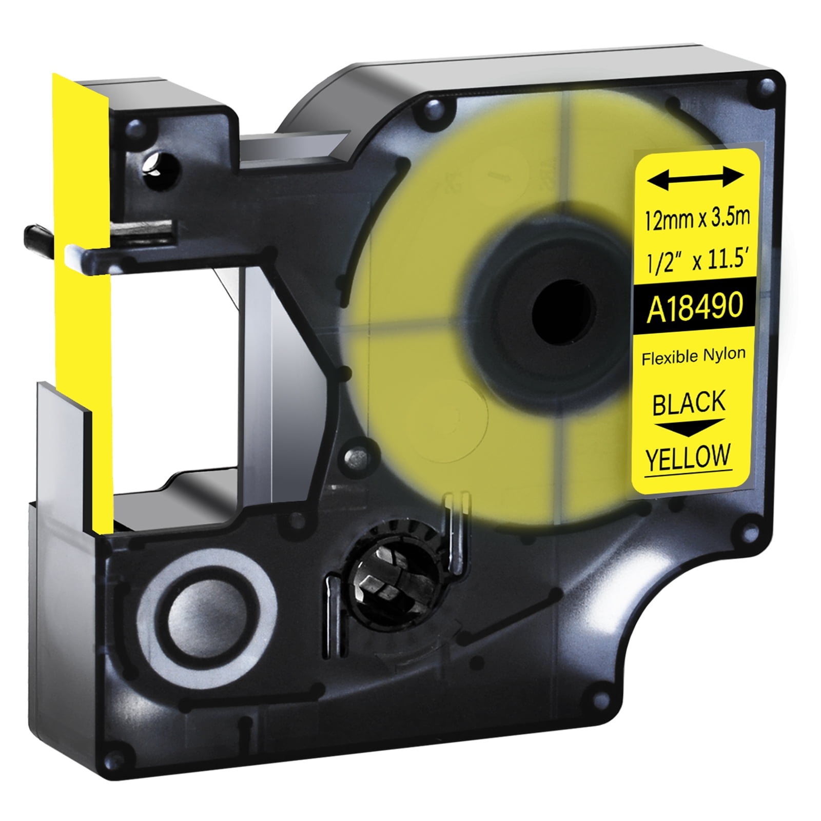 GREENCYCLE 1PK Compatible for DYMO 18490 12mm 1/2" Black on Yellow ...