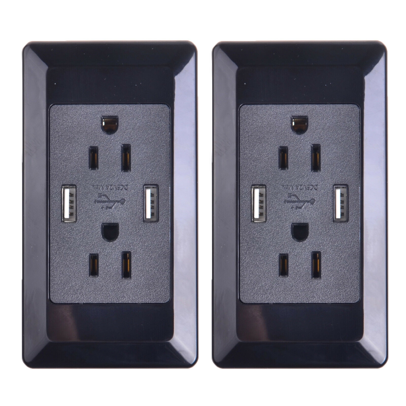 GREENCYCLE 2 Pack 2A Smart Dual USB Charger Wall Plate Outlet Socket ...
