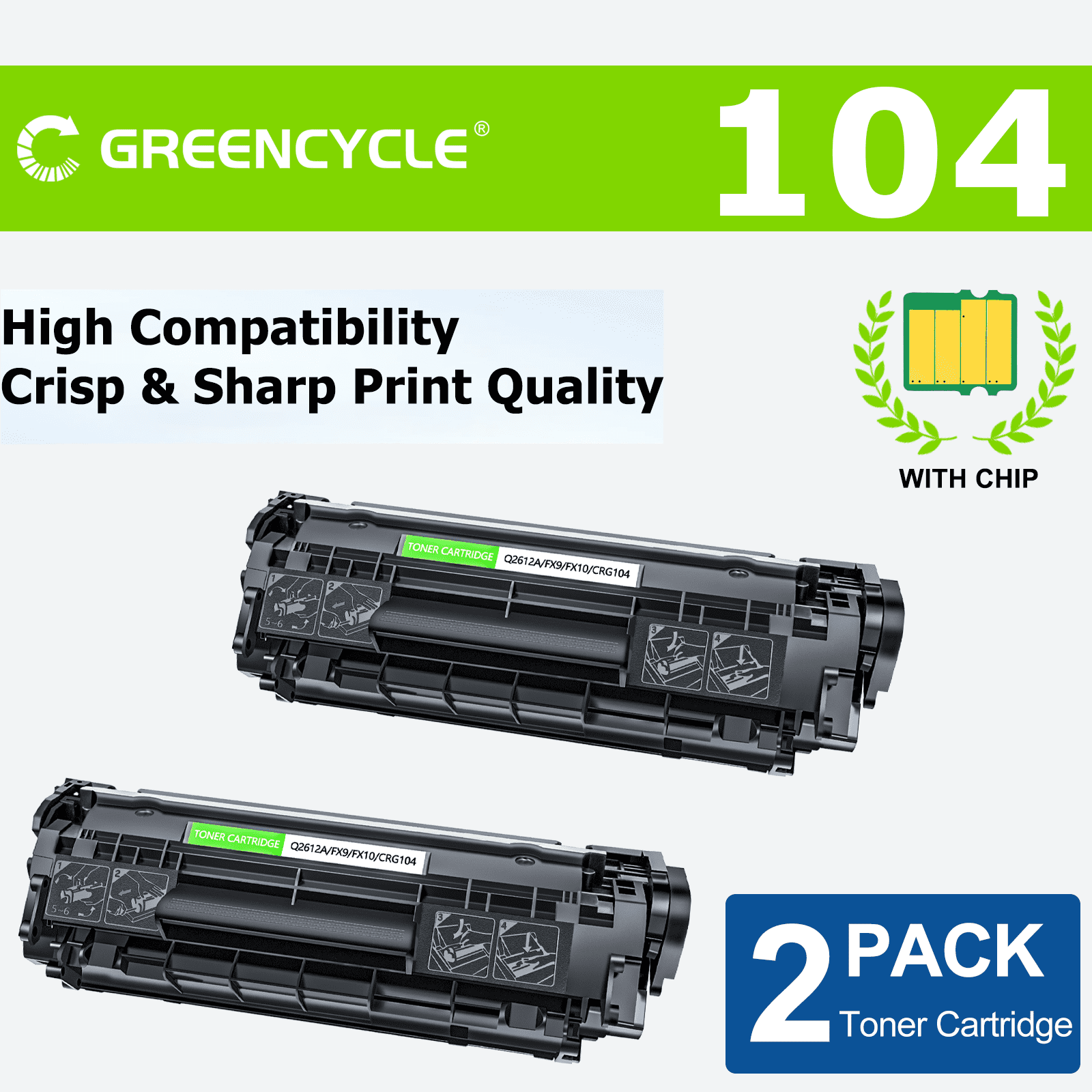 GREENCYCLE 2 Pack CRG104 Compatible Black Toner Cartridge Replacement ...