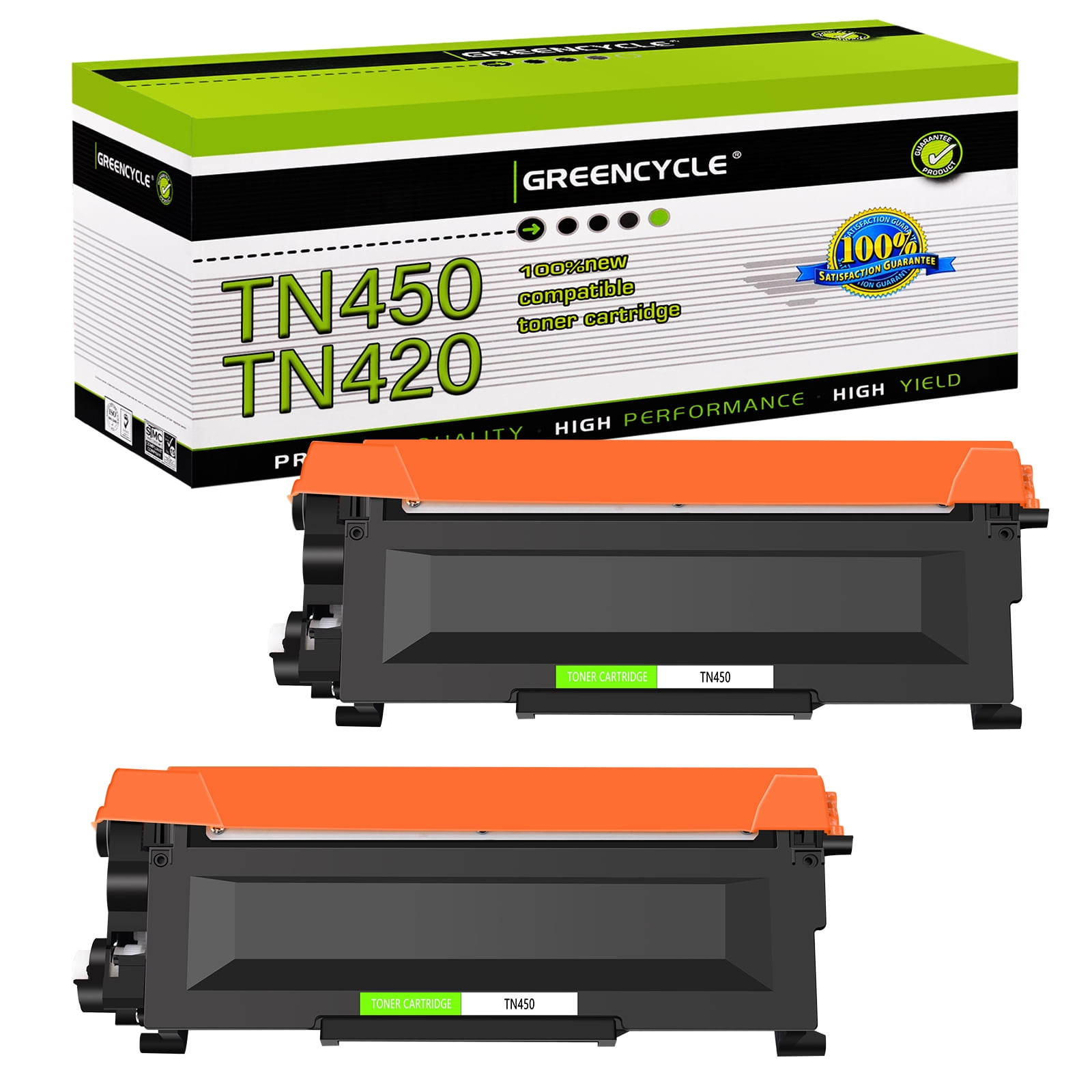 GREENCYCLE 2 Pack Compatible for Brother TN450 TN-450 TN420 Black Toner ...