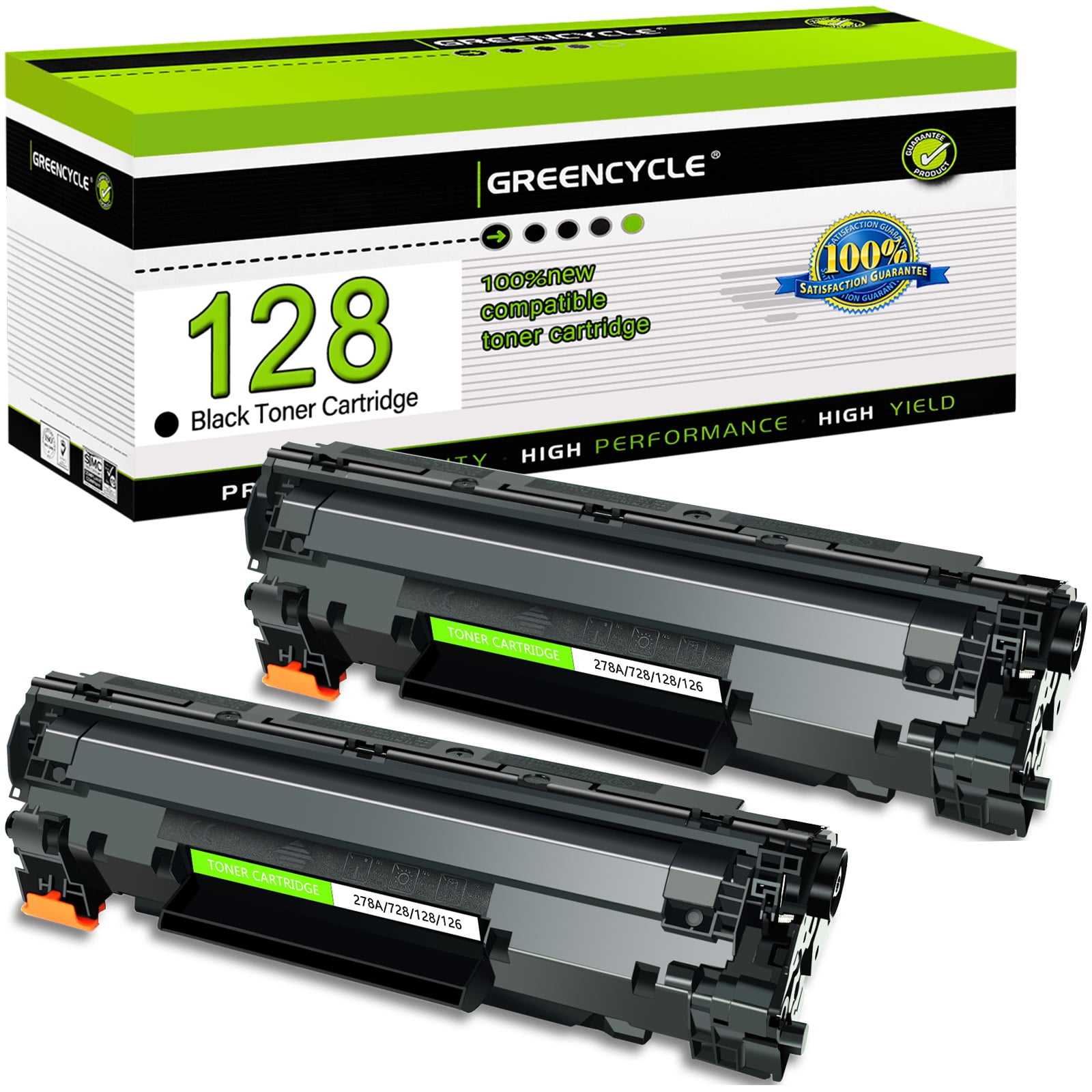 GREENCYCLE High Yield Black Toner, 2 Pack Compatible for Canon 128 ...