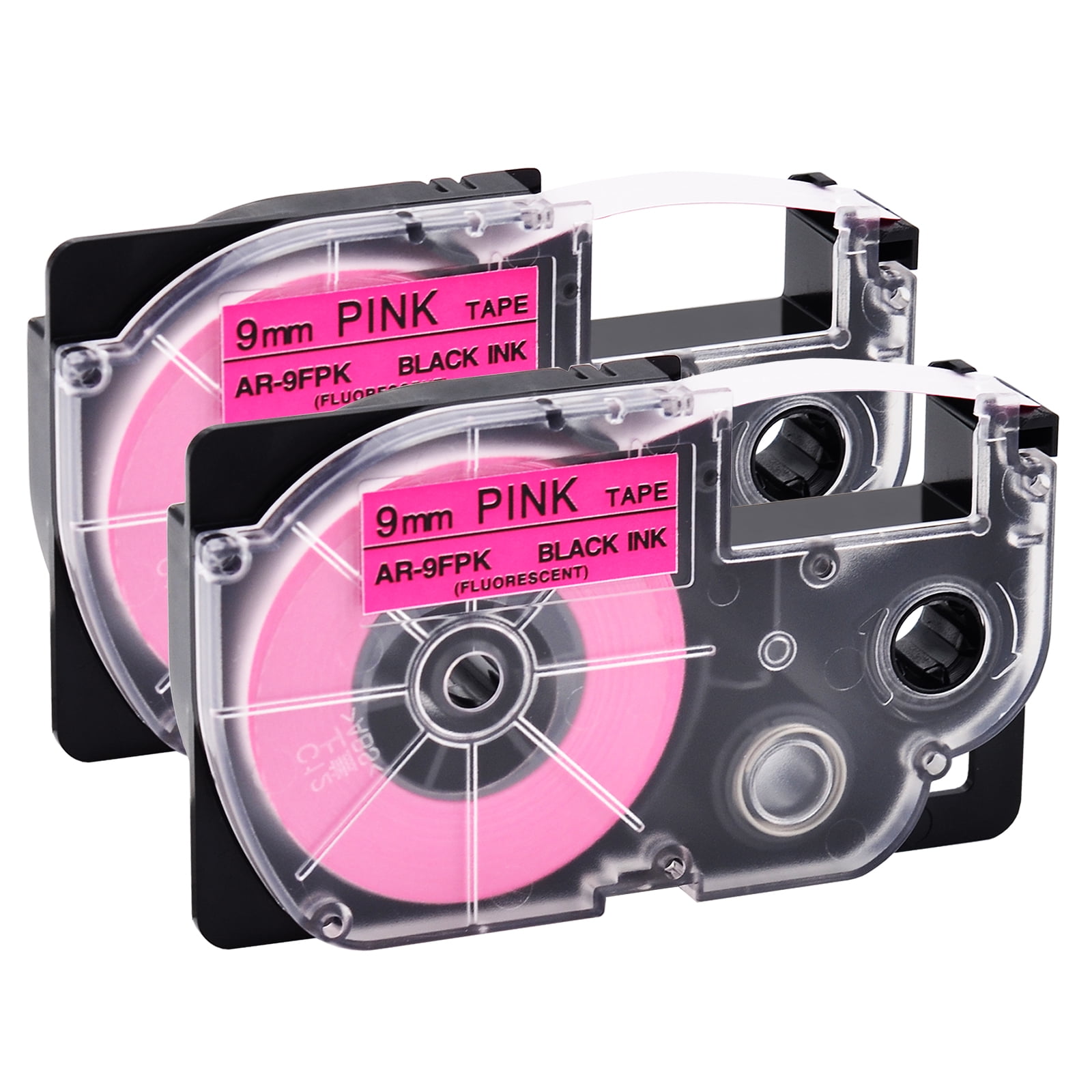 GREENCYCLE 2 Pack Compatible for Casio XR-9FPK XR9FPK Black on Fluorescent Pink Label Tape for ...