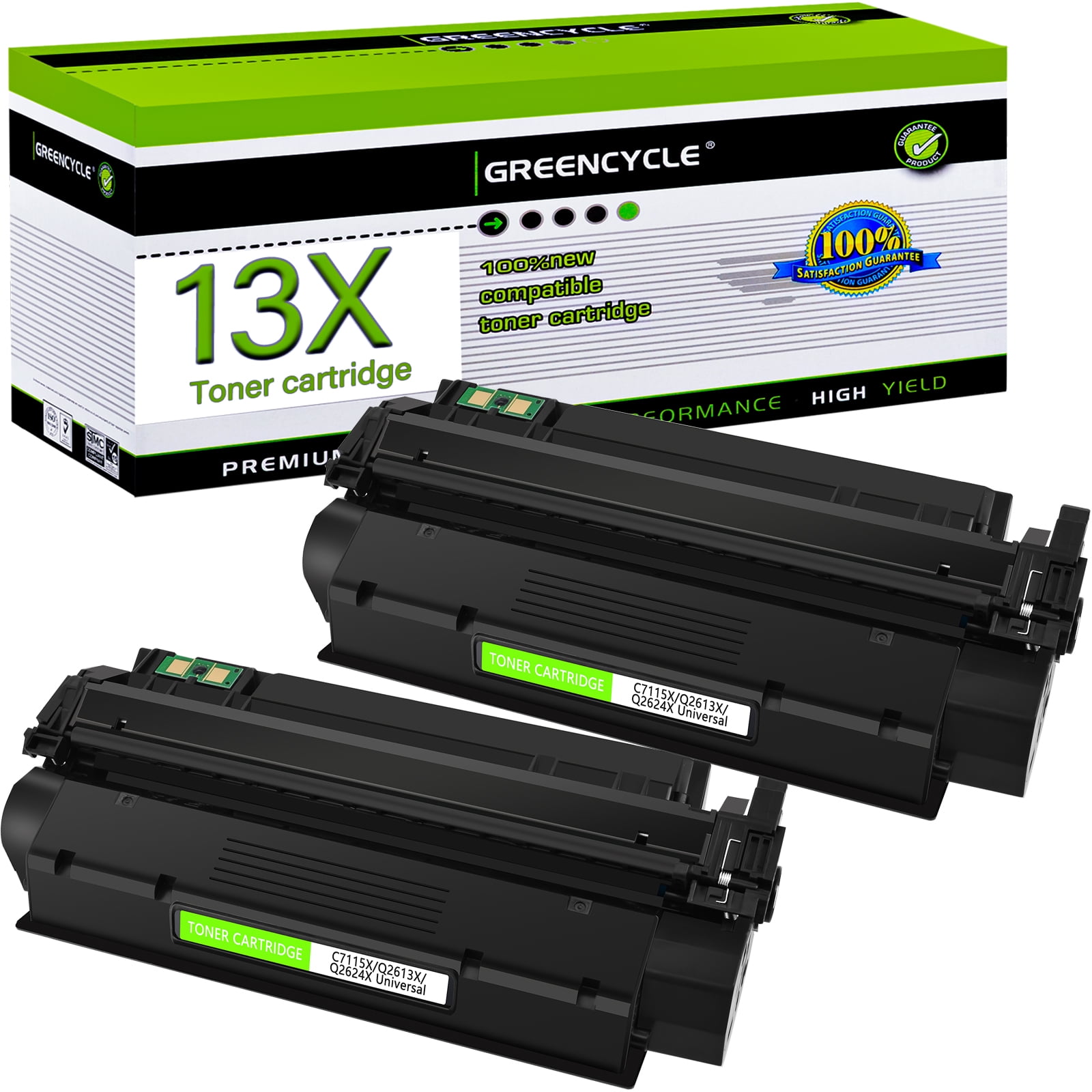 GREENCYCLE 2 Pack Compatible for HP 13X Q2613X 13A Q2613A Black Toner ...