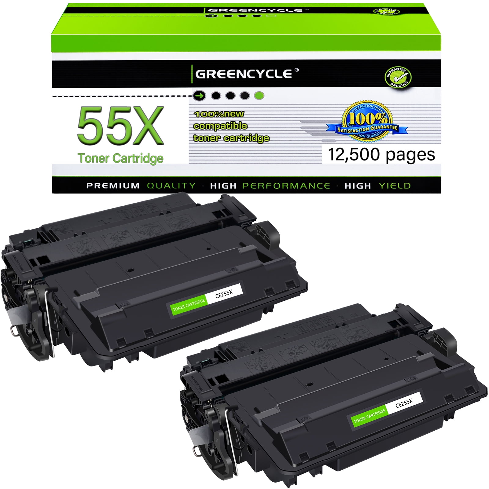 GREENCYCLE 2 Pack Compatible for HP 55X CE255X 55A CE255A Black Toner ...