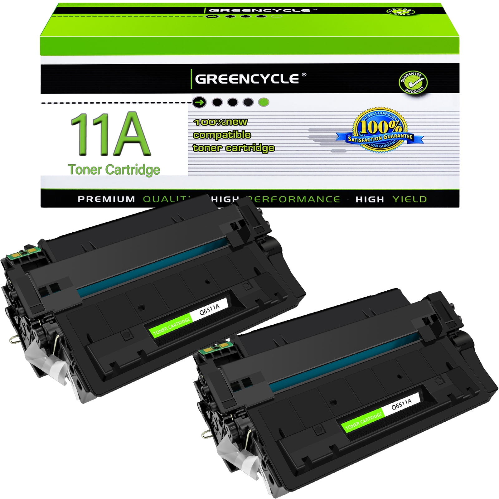 GREENCYCLE 2 Pack Compatible for HP 11A Q6511A Black Toner Cartridge ...