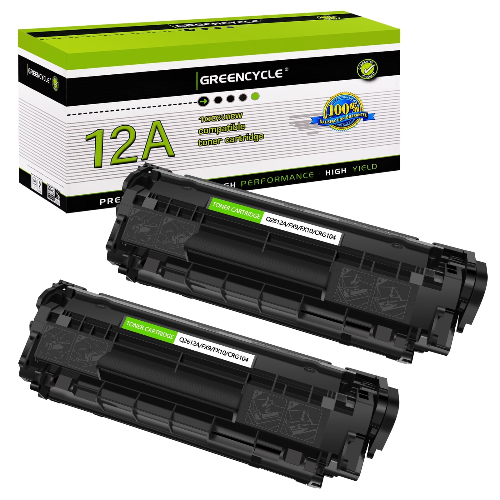 GREENCYCLE 2 Pack Compatible for HP 12A Q2612A Black Toner Cartridge ...