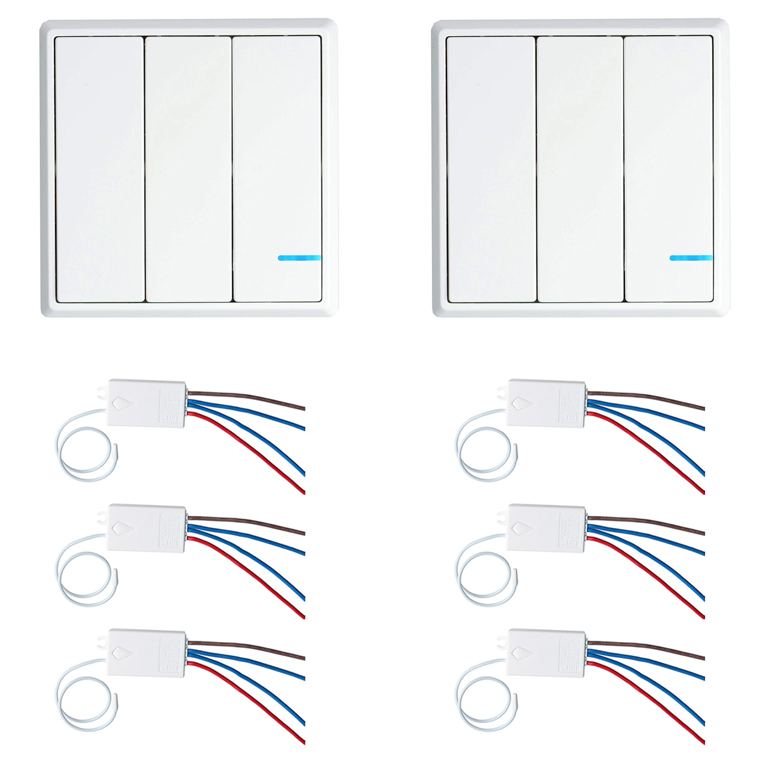 GREENCYCLE 2 Set 3-Gang Wireless Light Switch 110V Receiver Transmitter ...