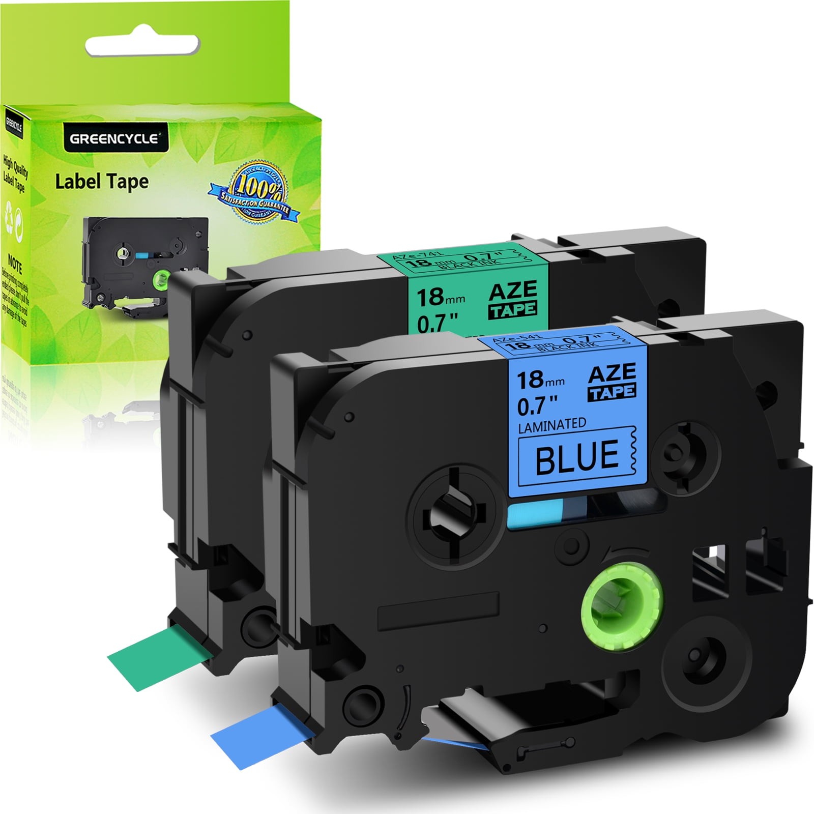 GREENCYCLE 2PK 18mm 8m Black on Blue/Green Laminated Label Tape ...
