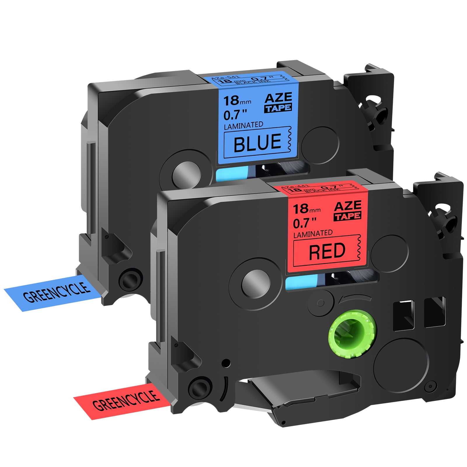 GREENCYCLE 2PK 18mm 8m Black on Red/Blue Laminated Label Tape ...
