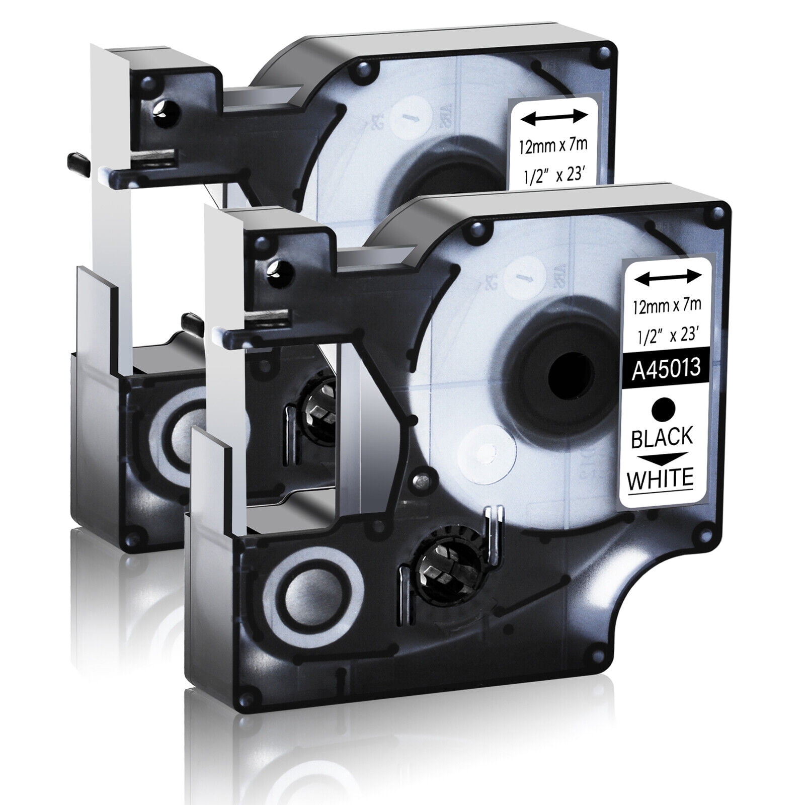 GREENCYCLE 2PK Compatible for DYMO D1 Label Tape 45013 45013S S0720530 12mm Black on White for ...