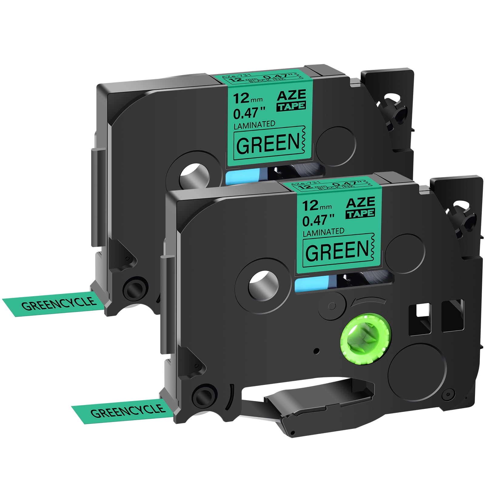 GREENCYCLE 2PK Compatible for Brother P-touch Black on Green 12mm TZ ...