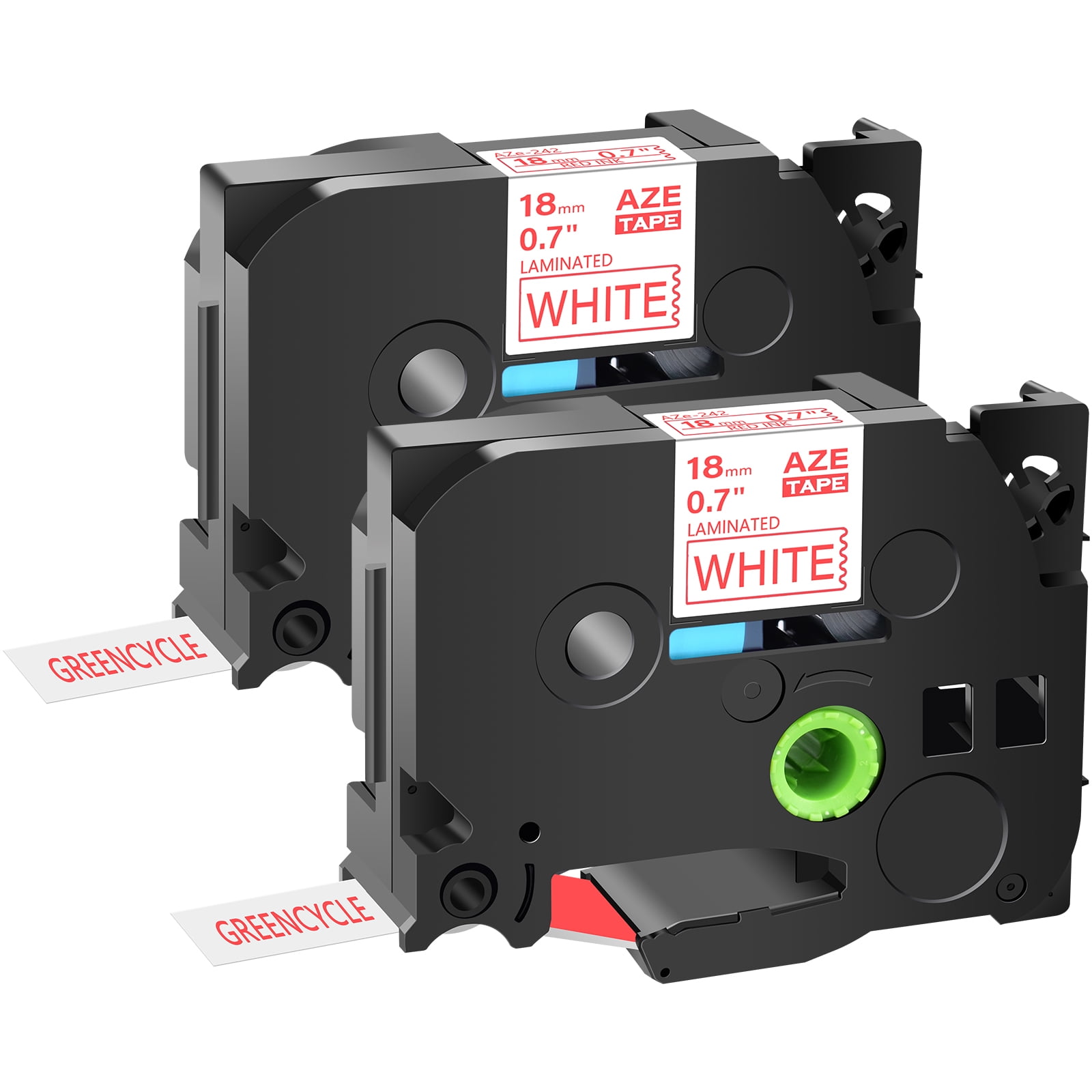 GREENCYCLE 2PK Compatible for Brother P-touch Red on White 18mm 8m TZ ...