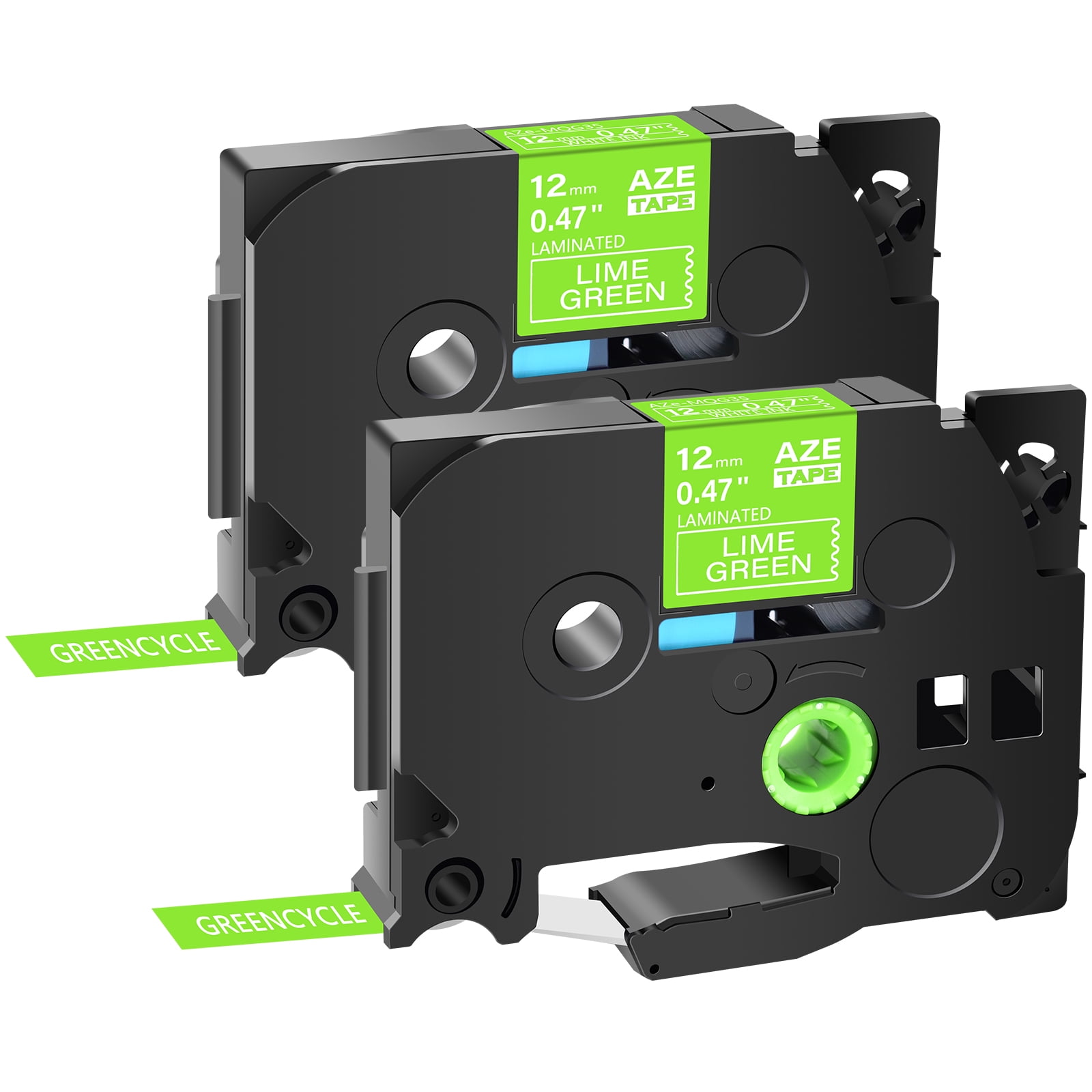 GreenCycle White on Lime Green Label Tape, 12mm Width, 5m Length ...