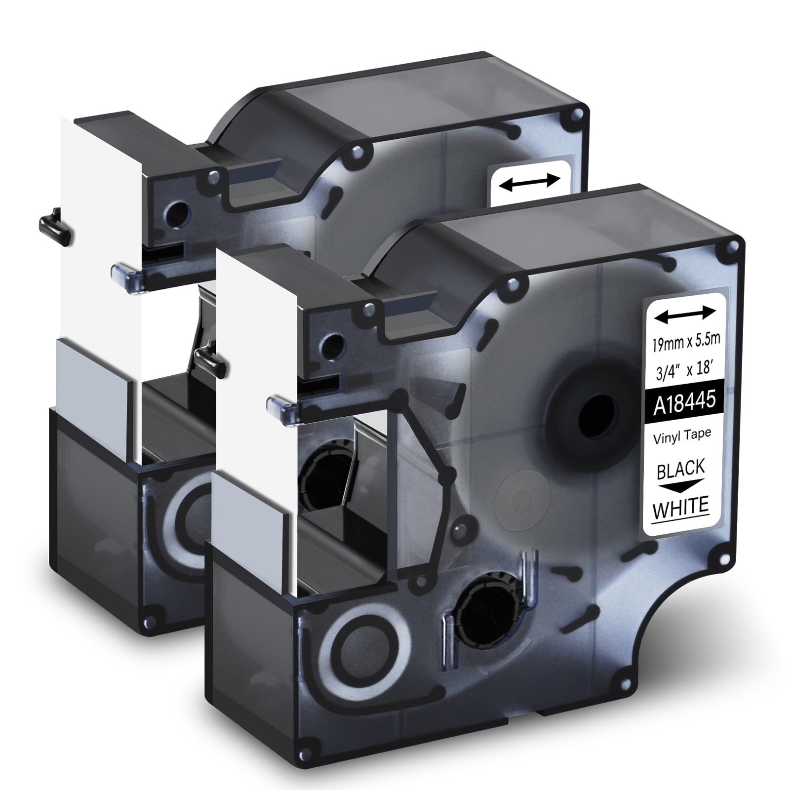 GREENCYCLE 2PK Compatible for DYMO 18445 19mm 5.5m Black on White Vinyl ...