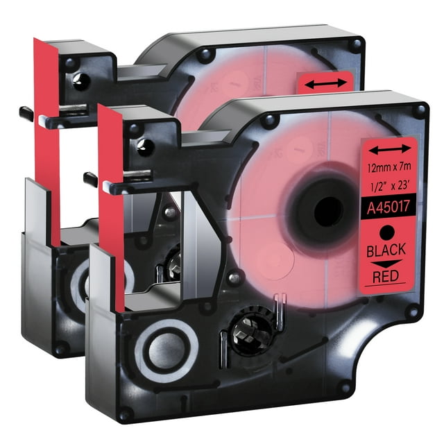 GREENCYCLE 2PK Compatible for DYMO D1 Label Tape 45017 12mm Black on Red for LabelManager 160 ...
