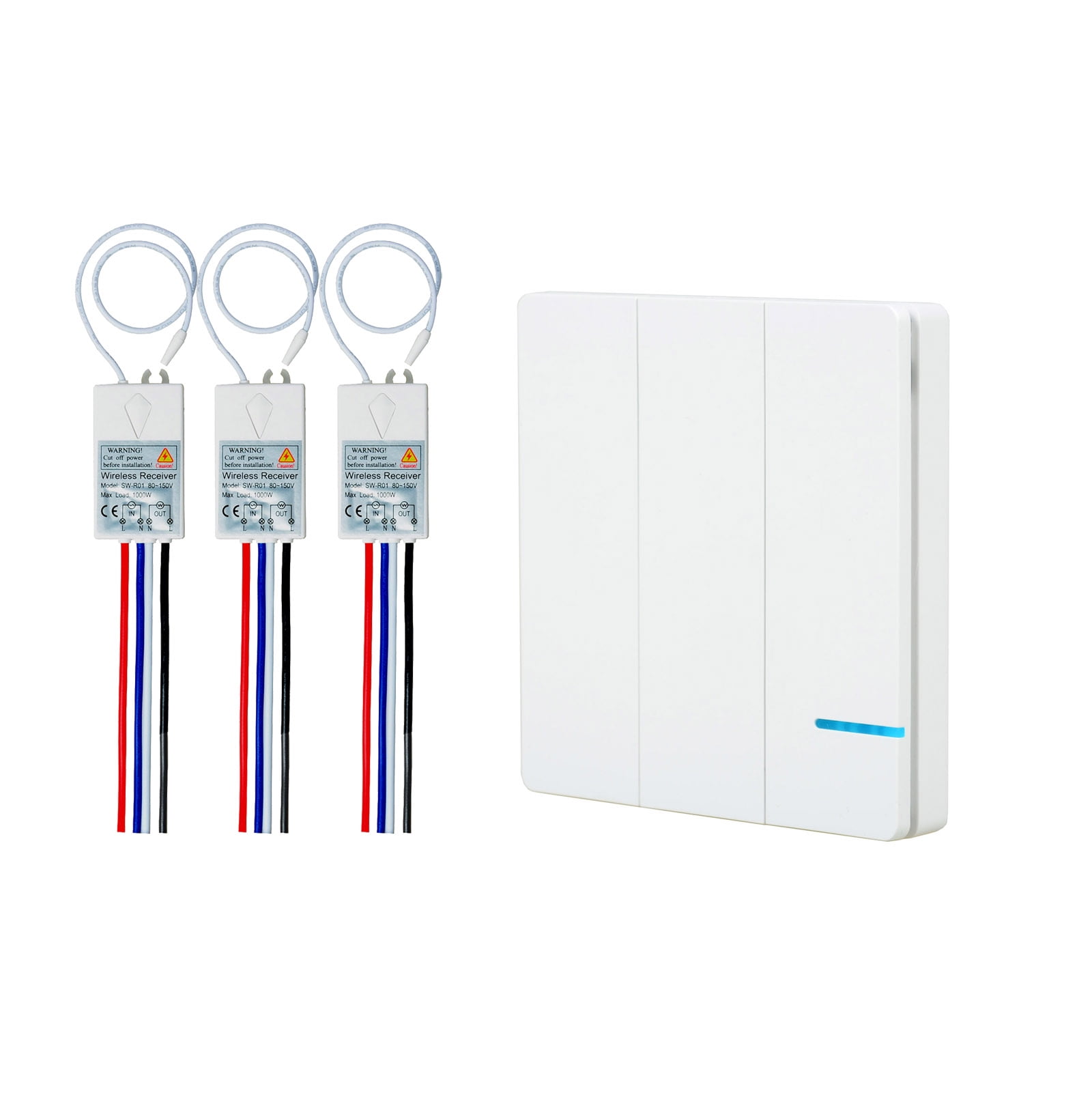 GREENCYCLE 3-Gang Wireless Light Switch and 110V Receiver Kit Outdoor ...