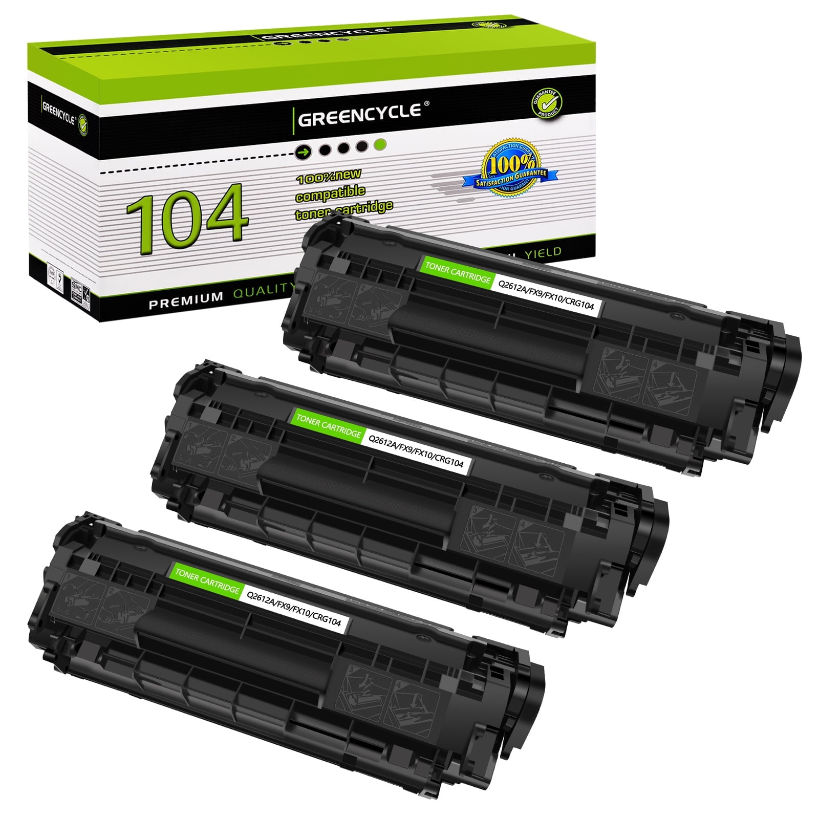 GREENCYCLE 3 Pack CRG104 Compatible Black Toner Cartridge Replacement ...