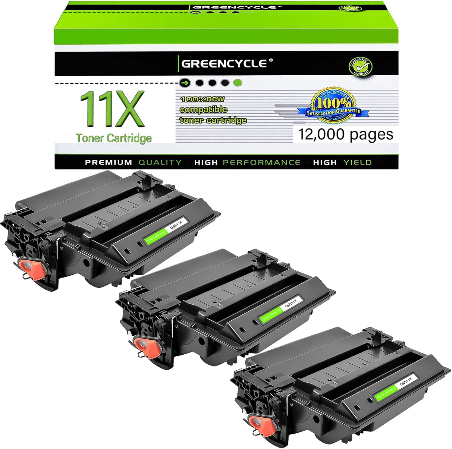 GREENCYCLE 3 Pack Compatible for HP 11X Q6511X 11A Q6511A Black Toner ...