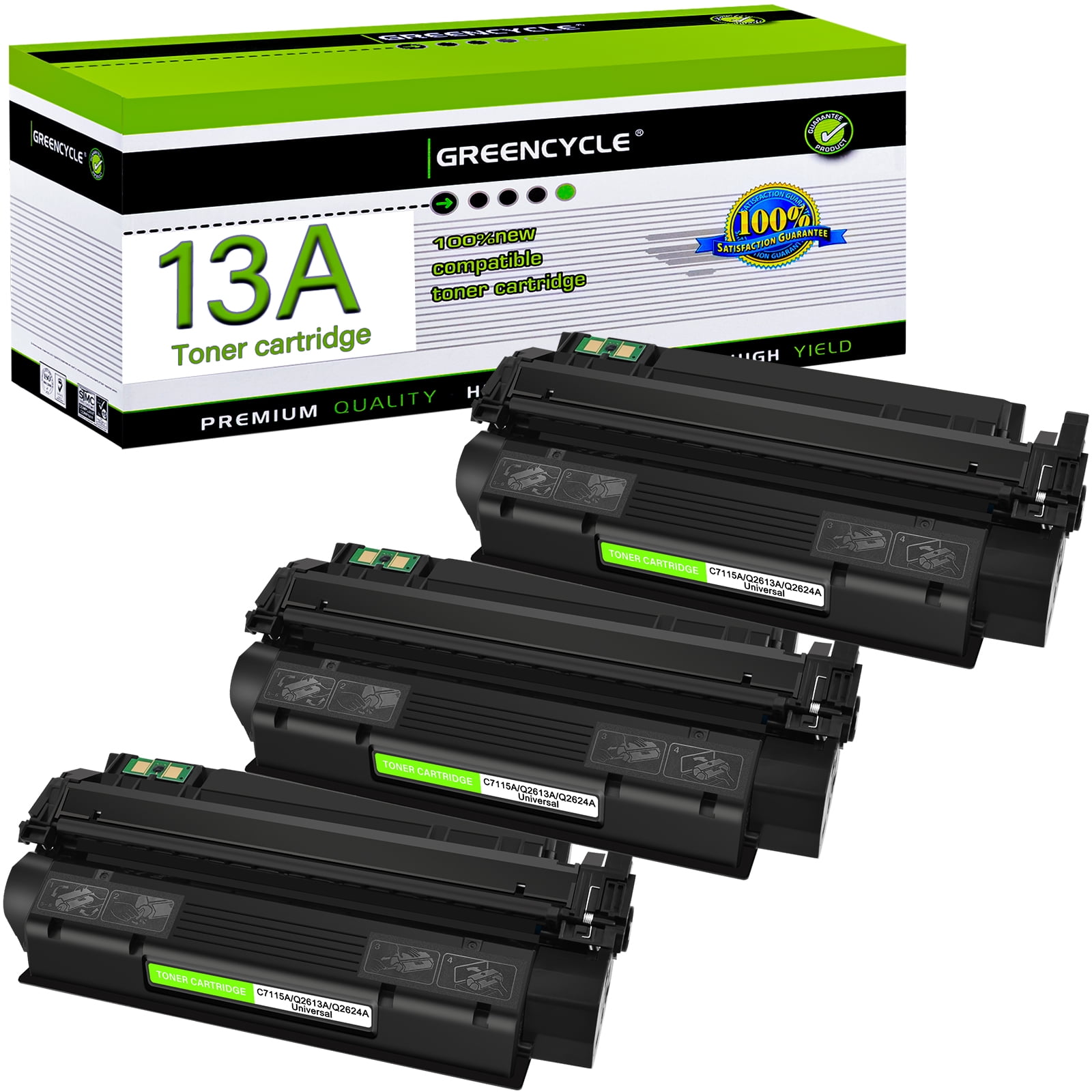 GREENCYCLE 3 Pack Compatible for 13A Q2613A 15A C7115A Black Toner ...
