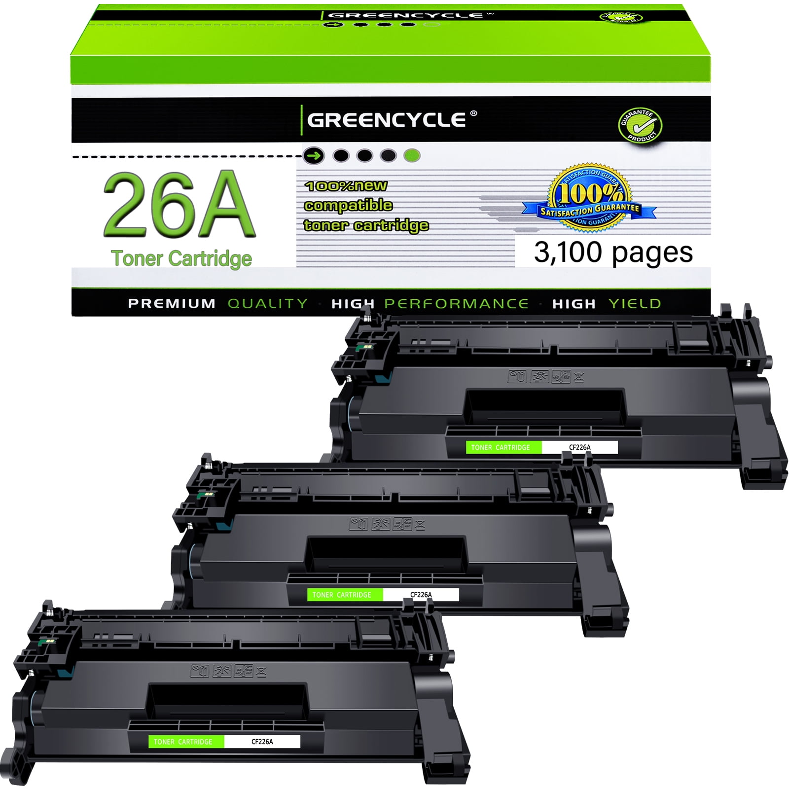 GREENCYCLE 3 Pack Compatible for HP 26A CF226A Black Toner Cartridge ...