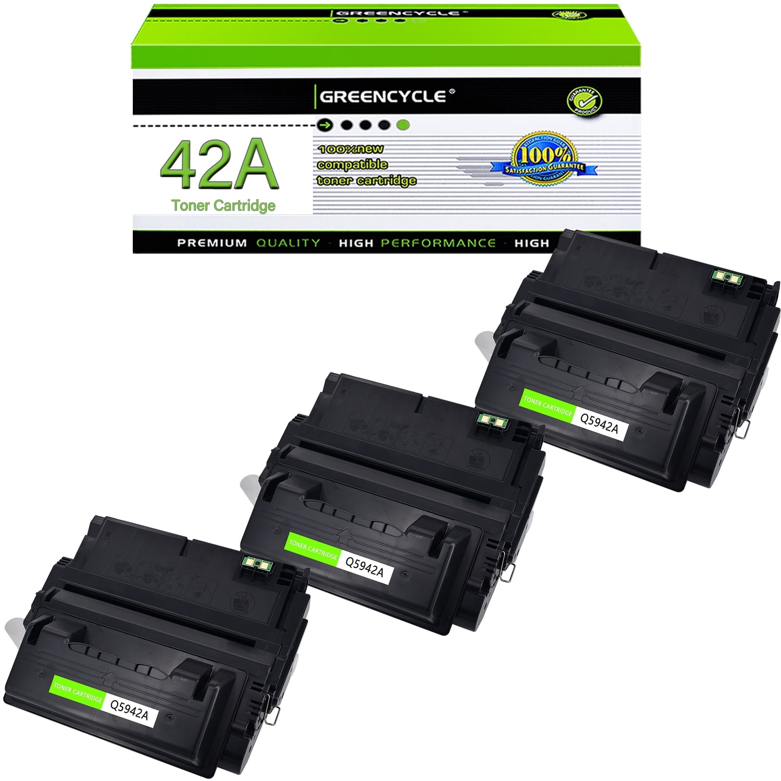 GREENCYCLE 3 Pack Compatible for HP 42A Q5942A Black Toner Cartridge Replacement with Laserjet ...