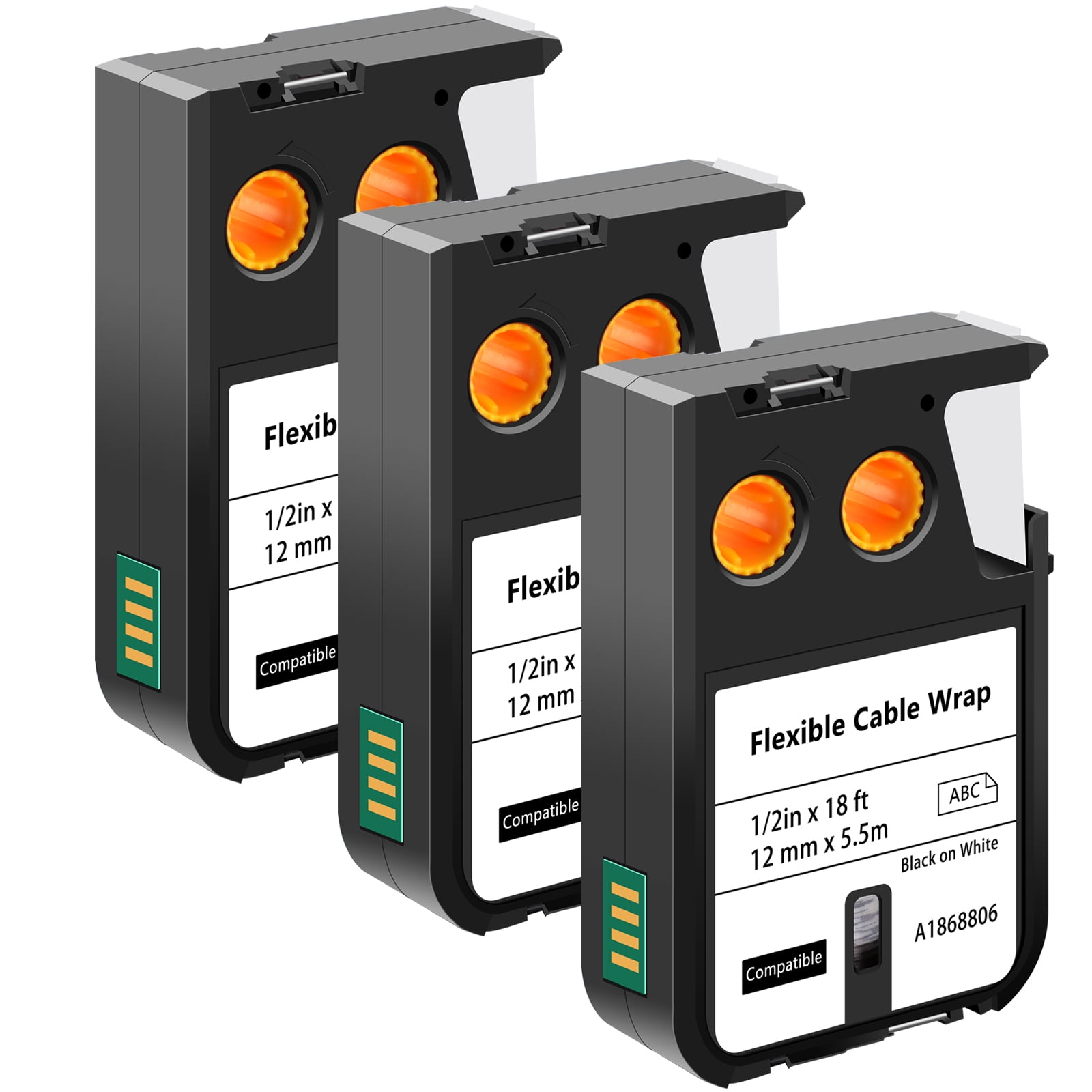 GREENCYCLE 3 Pack Compatible for DYMO XTL 1868806 1/2''x 18ft Black on ...