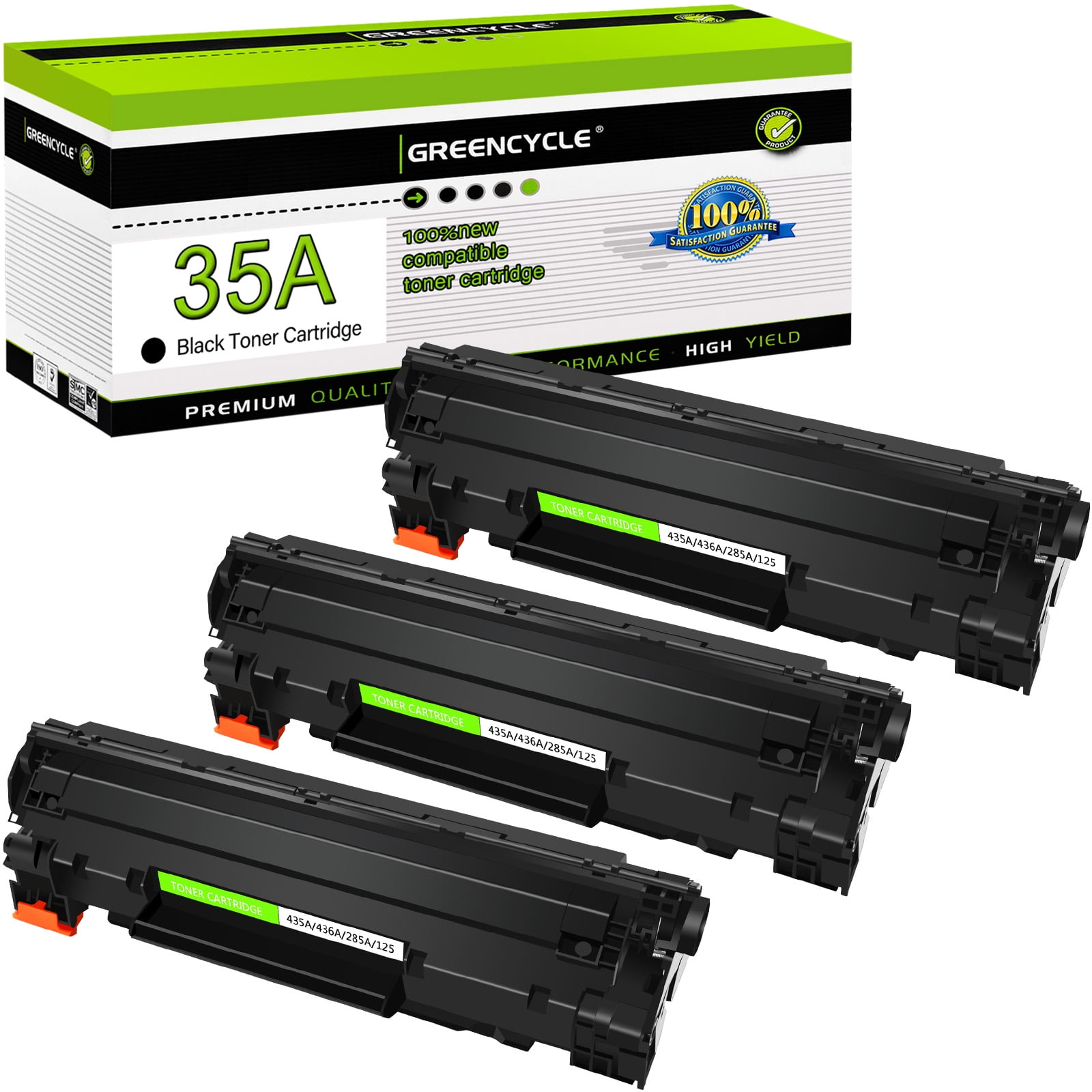GREENCYCLE 3 Pack Compatible for HP 35A CB435A Black Toner Cartridge ...