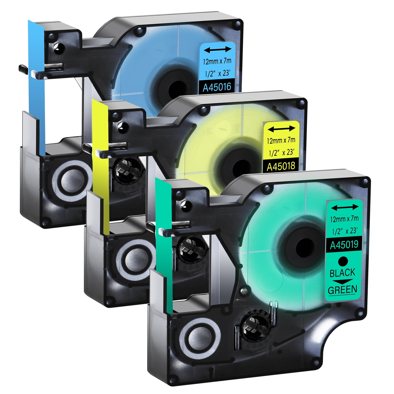 GREENCYCLE 3PK 12mm 7m Black on Blue/Yellow/Green Label Tape Compatible ...