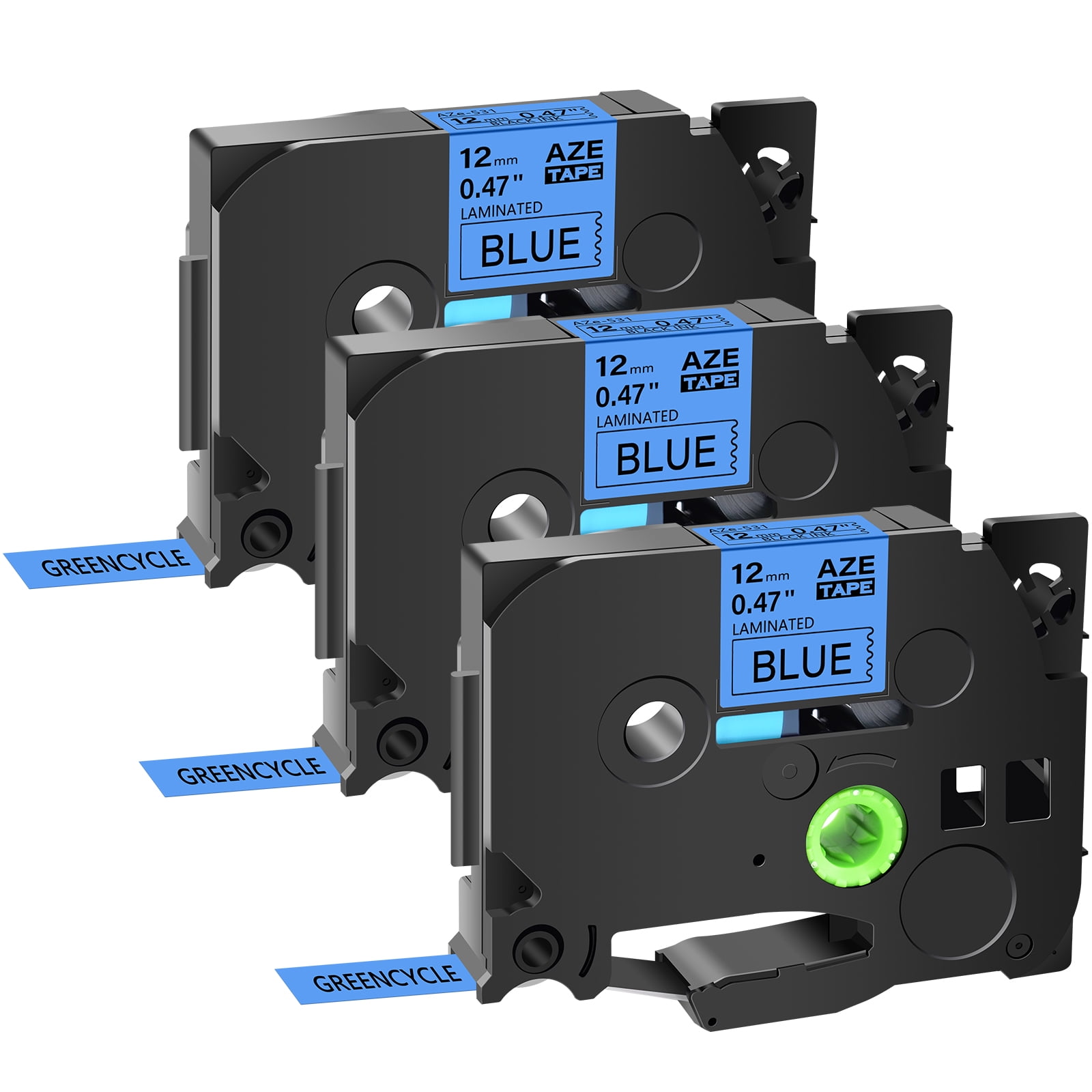 GREENCYCLE 3PK Compatible for Brother P-touch Black on Blue 12mm TZe ...