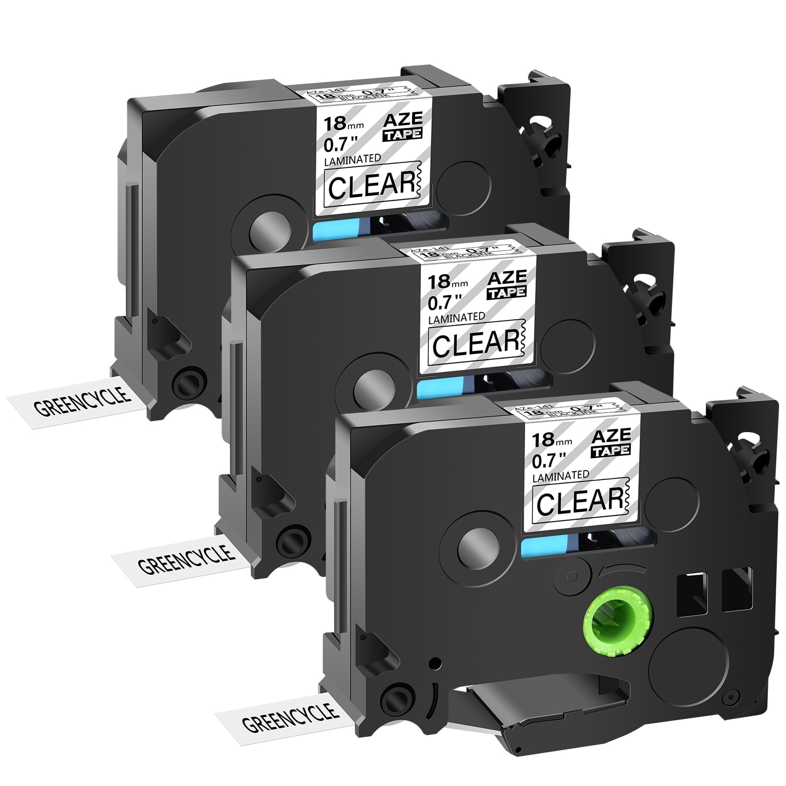 GREENCYCLE 3PK Compatible for Brother P-touch Black on Clear 18mm TZ ...