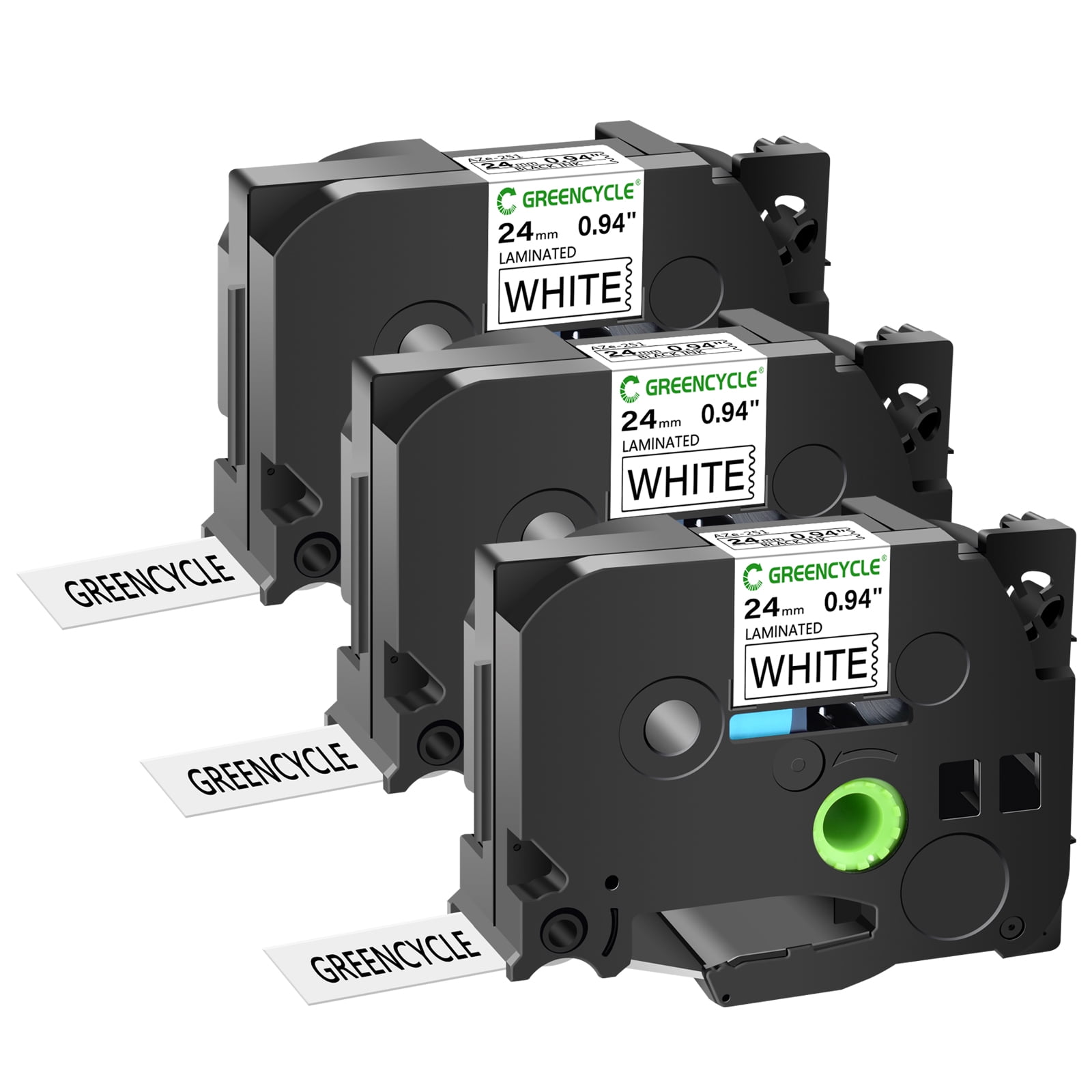GREENCYCLE 3PK Compatible for Brother P-touch Black on White 24mm TZ ...
