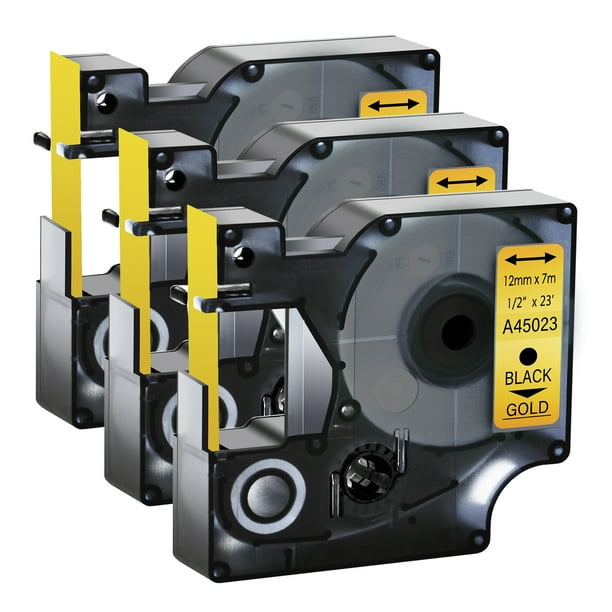 GREENCYCLE 3PK Compatible for DYMO D1 Label Tape 45023 12mm 7m Black on ...