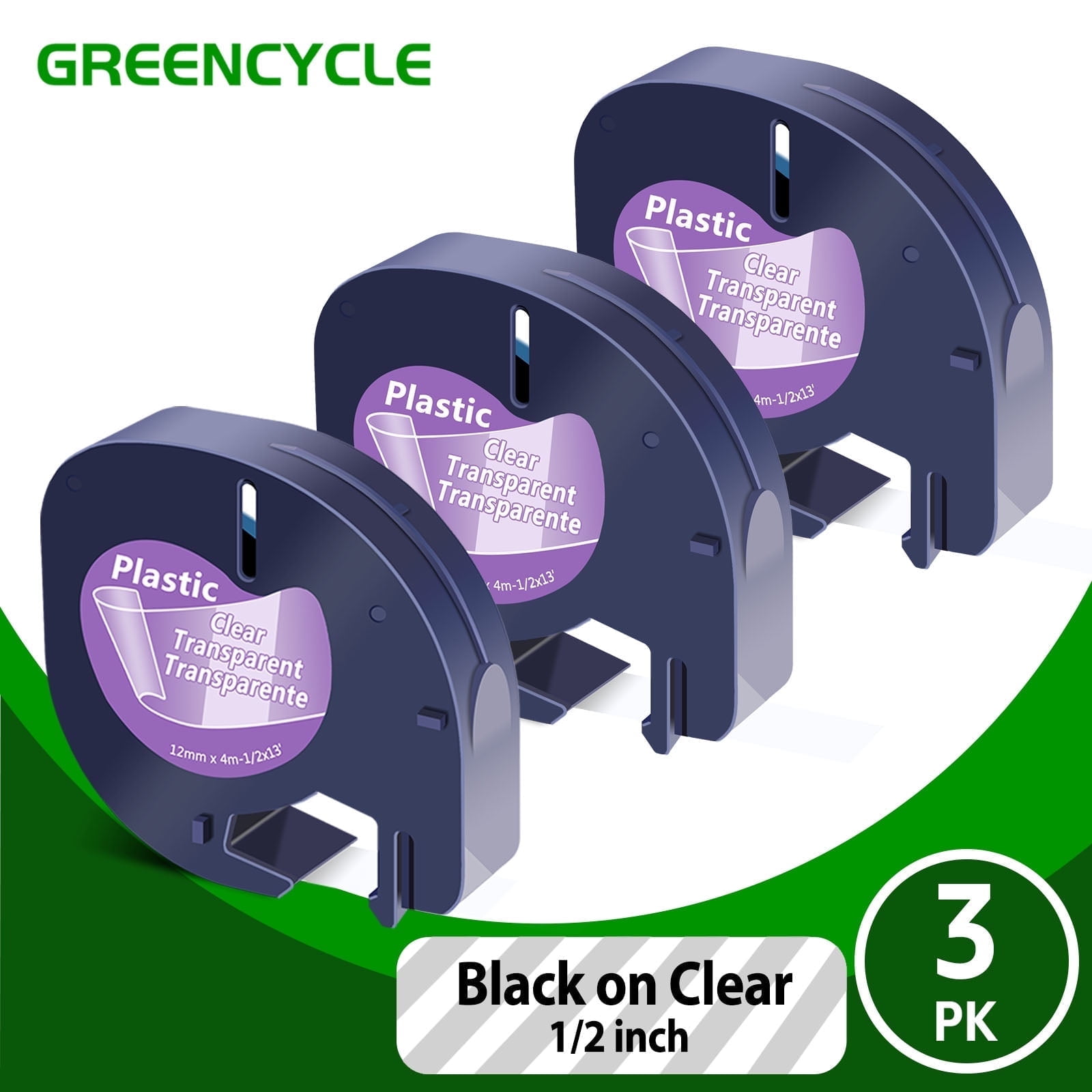 GreenCycle Compatible for Dymo LetraTag 12mm Black on Clear Plastic ...