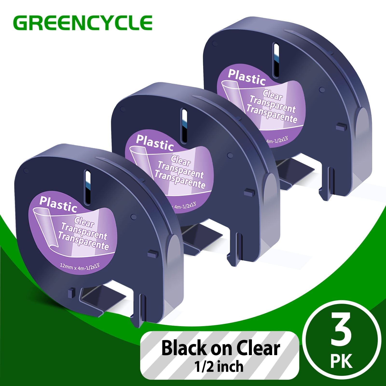 GREENCYCLE 3PK Compatible for DYMO LetraTag Refills 16952 12mm Black on ...