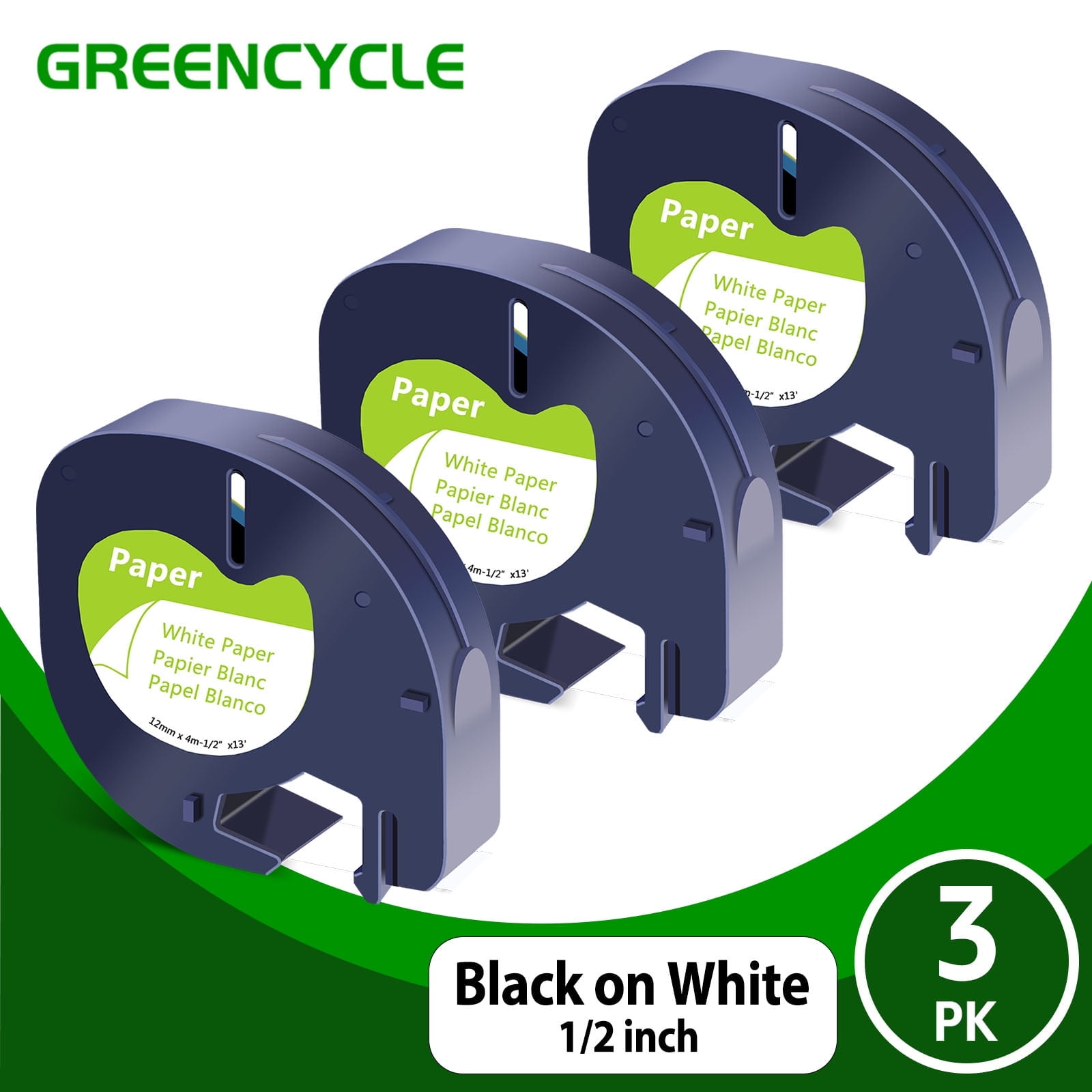 GreenCycle Compatible for Dymo LetraTag 12mm Paper Label Tape 4m Black ...