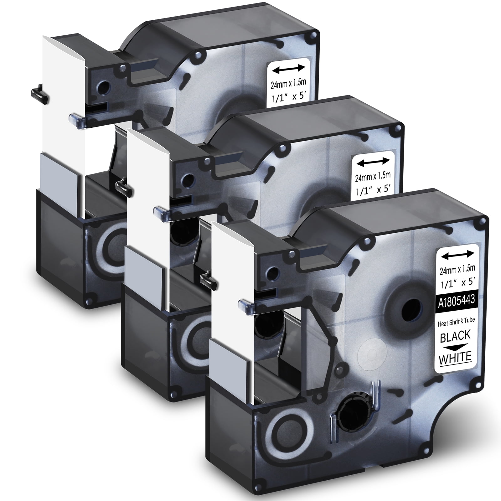 GREENCYCLE 3PK Industrial Rhino Heat Shrink Tubes Compatible for DYMO 1805443 24mm 1" Black on ...