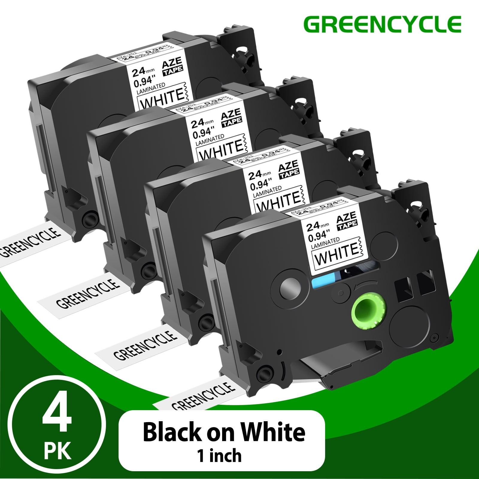 GREENCYCLE 4 PK TZ-251 24mm 1 Inch Black on White Compatible for ...