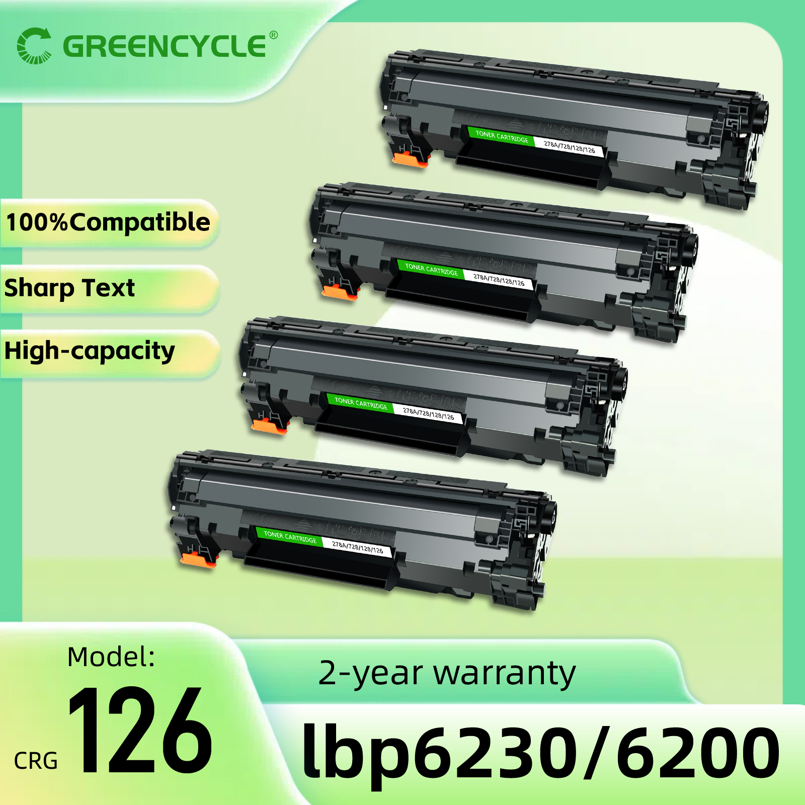 GREENCYCLE 4 Pack CRG126 Compatible Black Toner Cartridge Replacement ...