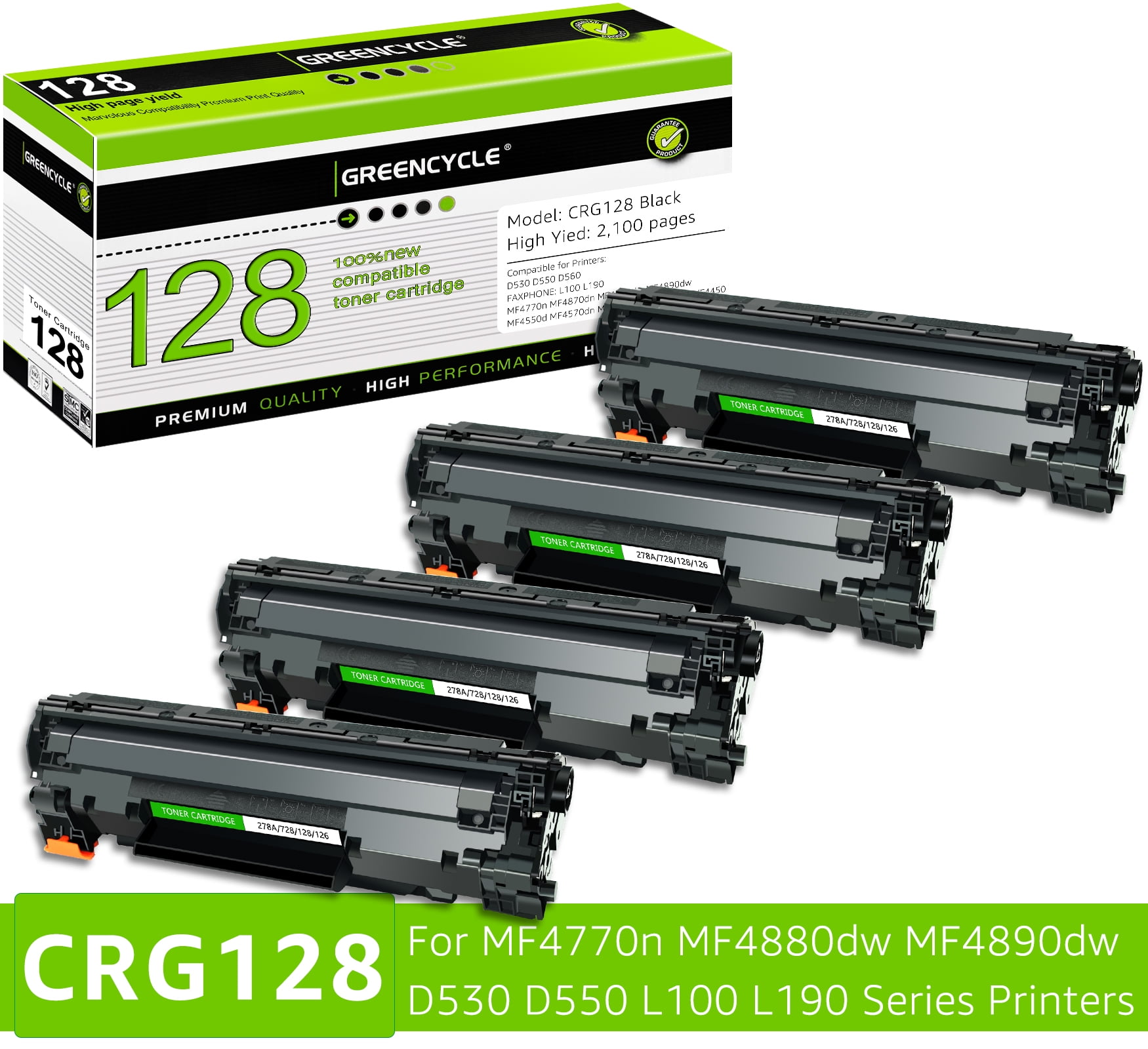 GREENCYCLE 4 Pack Compatible CRG128 Black Toner Cartridge Replacement ...