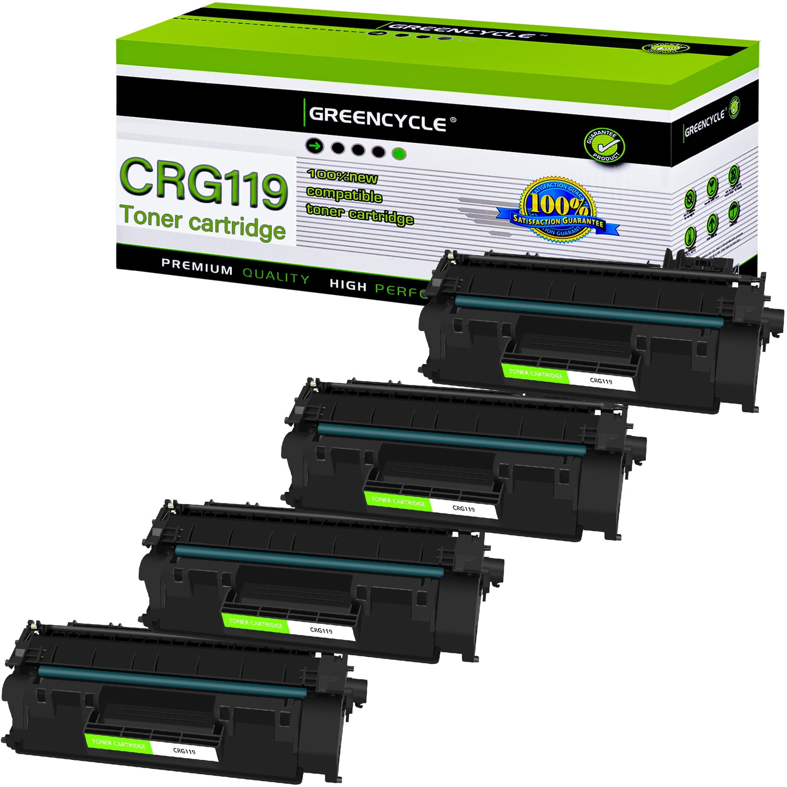 GREENCYCLE 4 Pack Compatible Canon 119 CRG119 Black Toner Cartridge ...