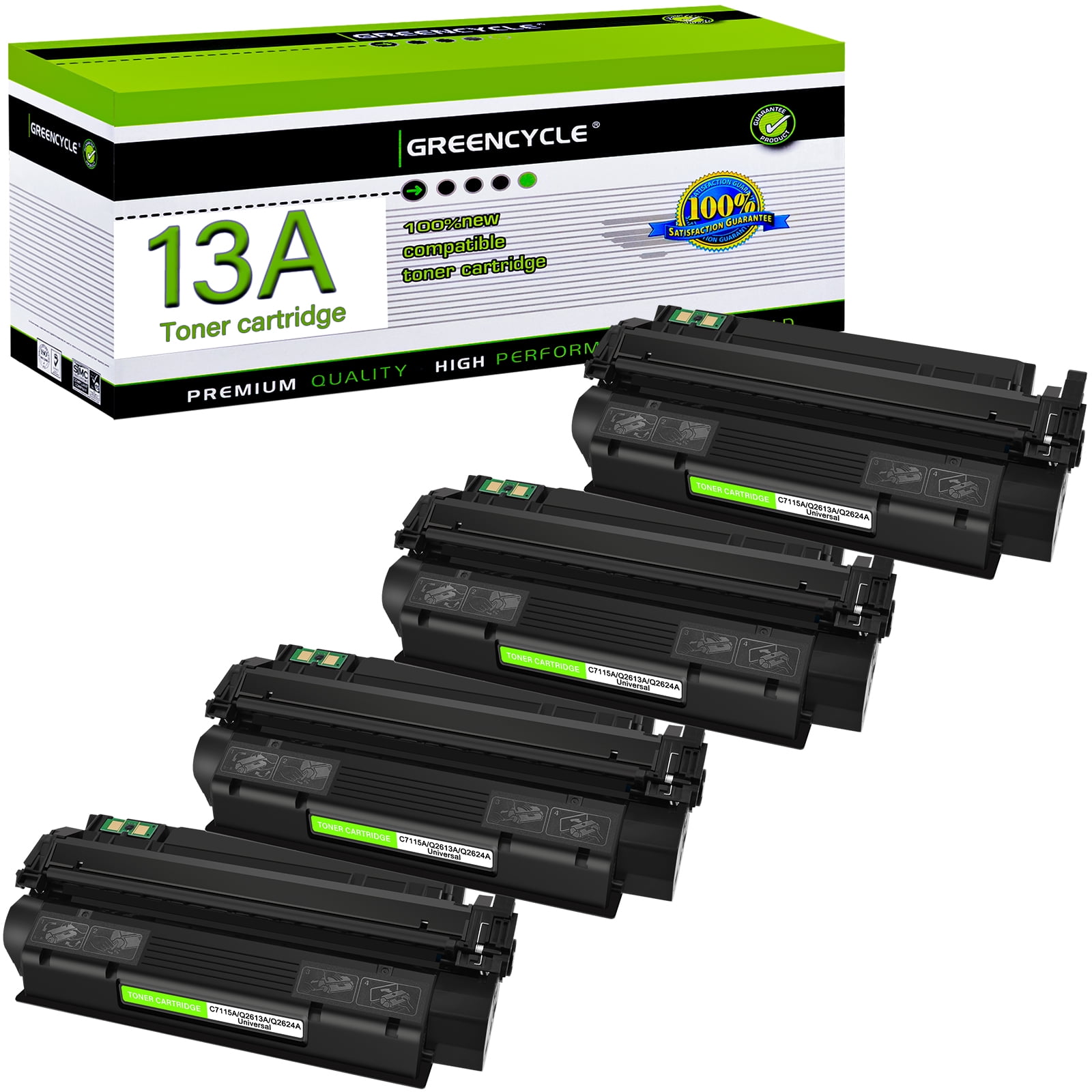 GREENCYCLE 4 Pack Compatible for HP 13A Q2613A 15A C7115A Black Toner ...
