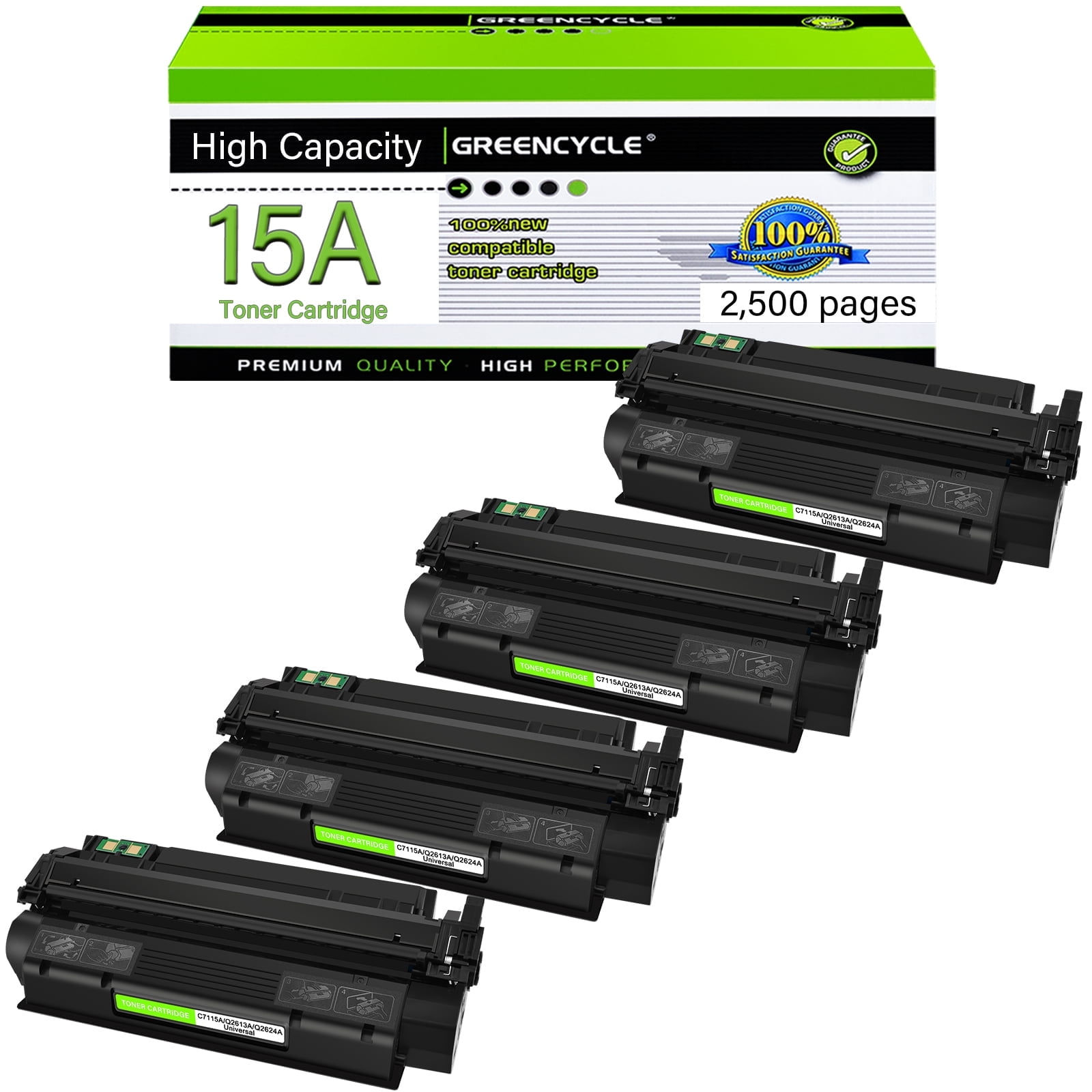 GREENCYCLE 4 Pack Compatible for HP 15A C7115A 13A Q2613A Black Toner ...