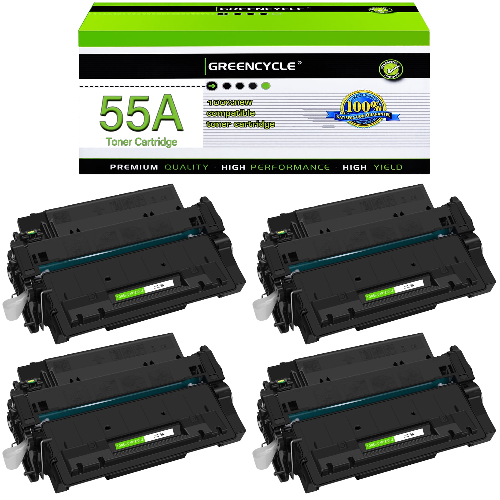 GREENCYCLE 4 Pack Compatible for HP 55A CE255A Black Toner Cartridge ...