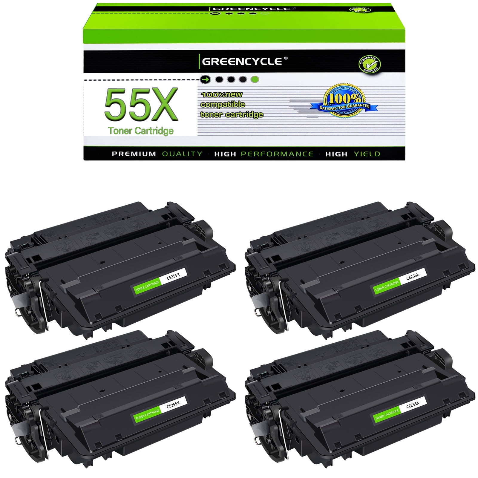 GREENCYCLE 4 Pack Compatible for HP 55X CE255X 55A CE255A Black Toner ...