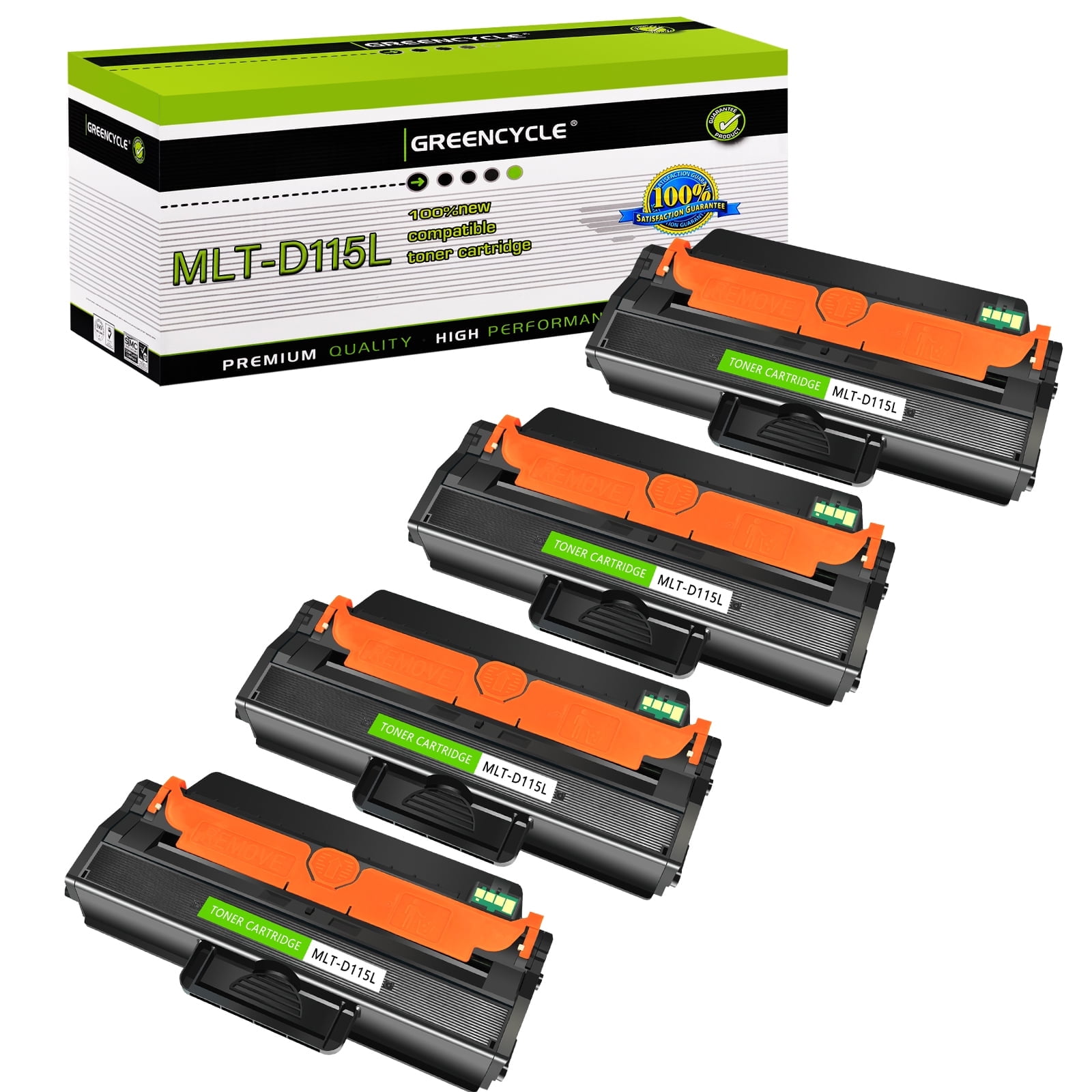 GREENCYCLE 4 Pack Compatible Samsung MLT-D115L D115L Black Toner Cartridge Replacement for SL ...