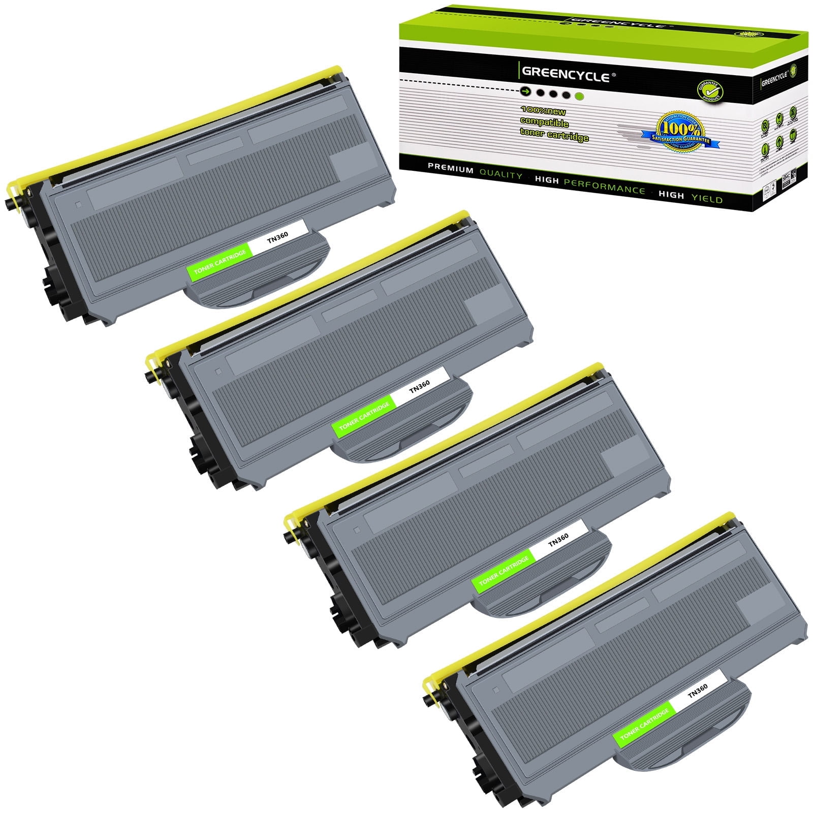 GREENCYCLE 4 Pack Compatible for Brother TN360 TN330 Black Toner ...
